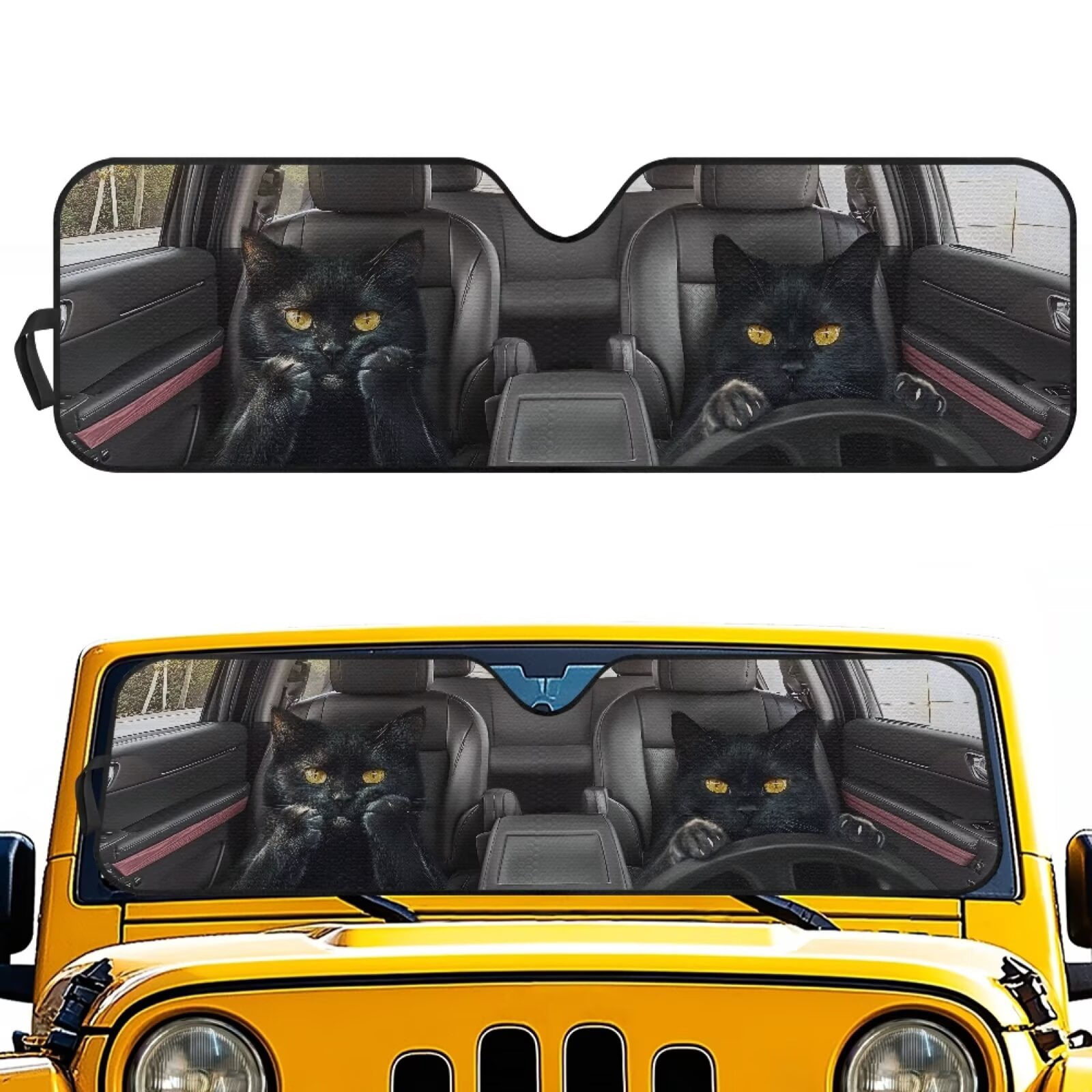 KUIFORTI Windshield Sun Shade, Black Cat Automotive Window Sunshades ...