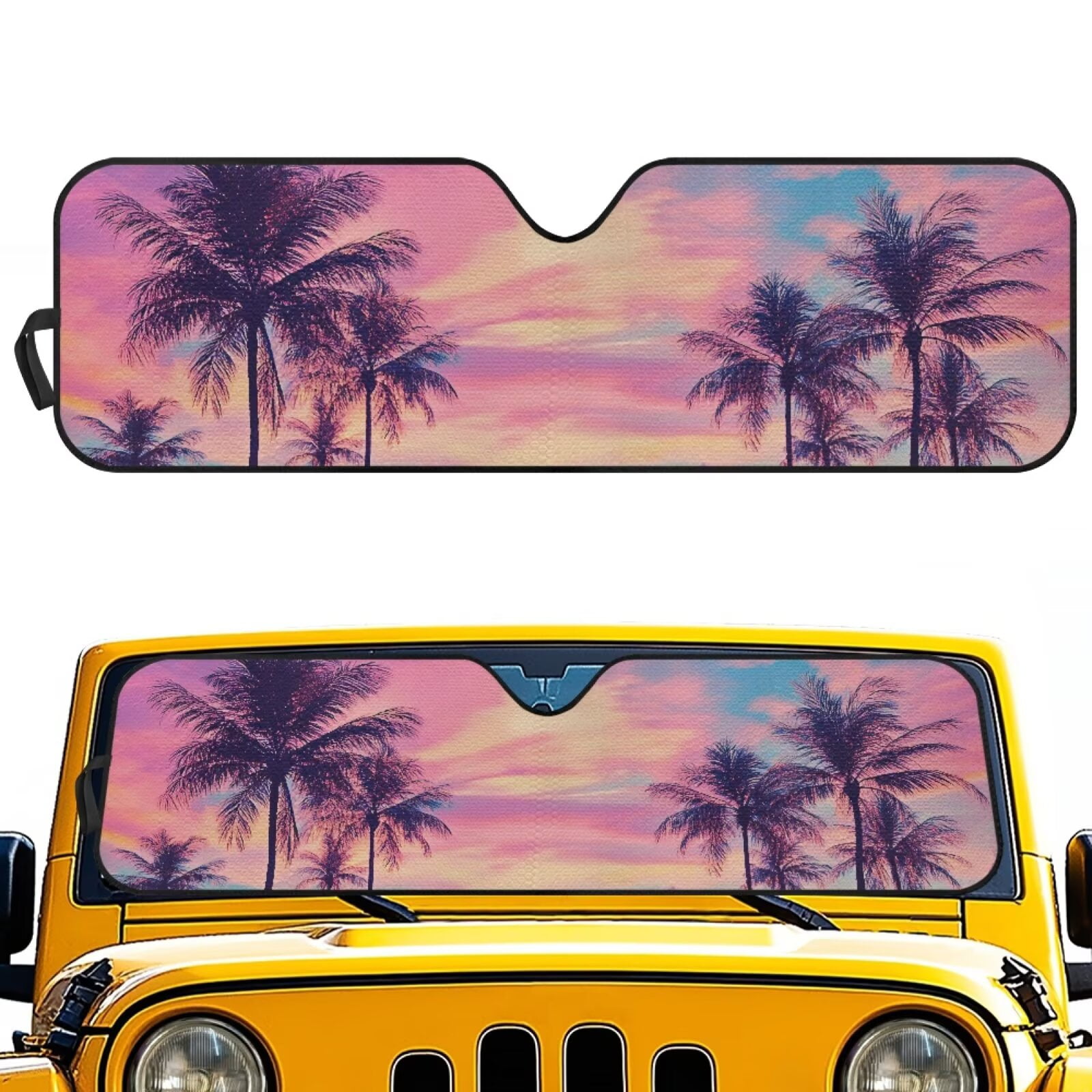 KUIFORTI Windshield Sun Shade Foldable 52.95" X 16.14" Car Sun Visor Compatible with Jeep ...