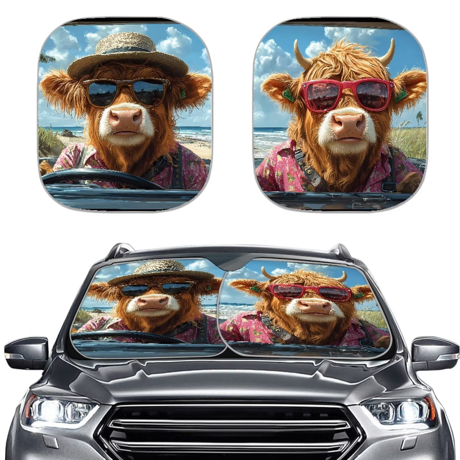 KUIFORTI Windshield Sun Shade Funny Highland Cow Sun Visor for Car ...