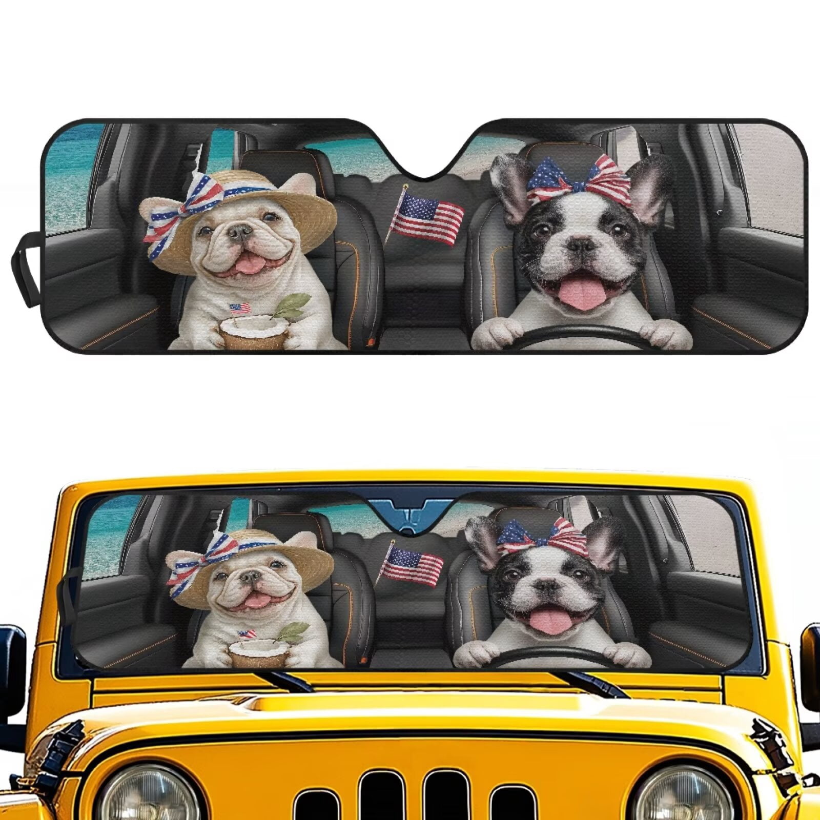 KUIFORTI Windshield Sun Shade Funny Pug Car Sun Shade for Rubicon ...