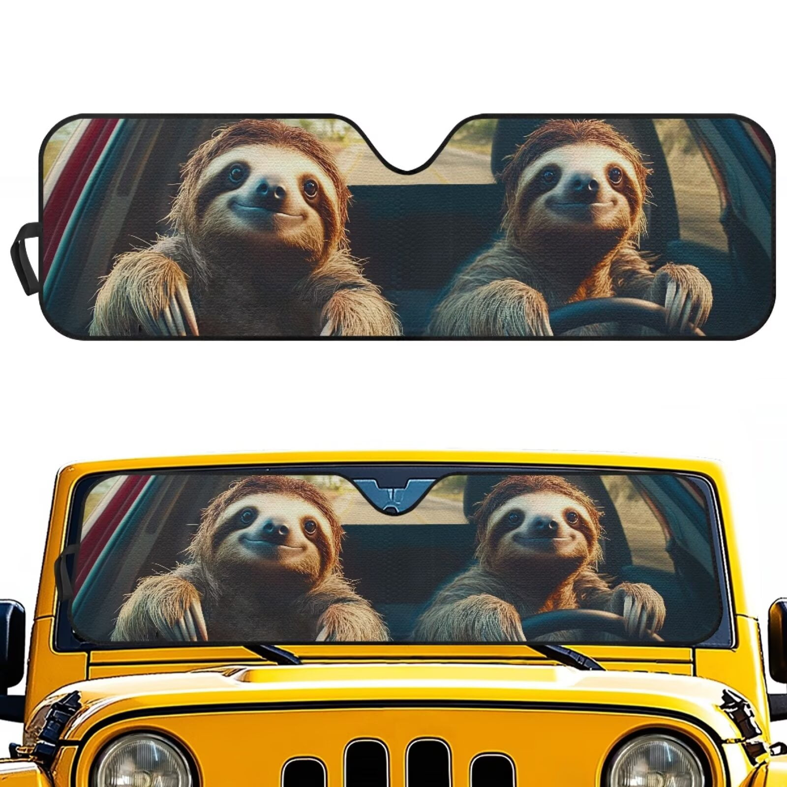 KUIFORTI Windshield Sun Shade, Sloth Car Sunshade for Rubicon Sahara TJ ...