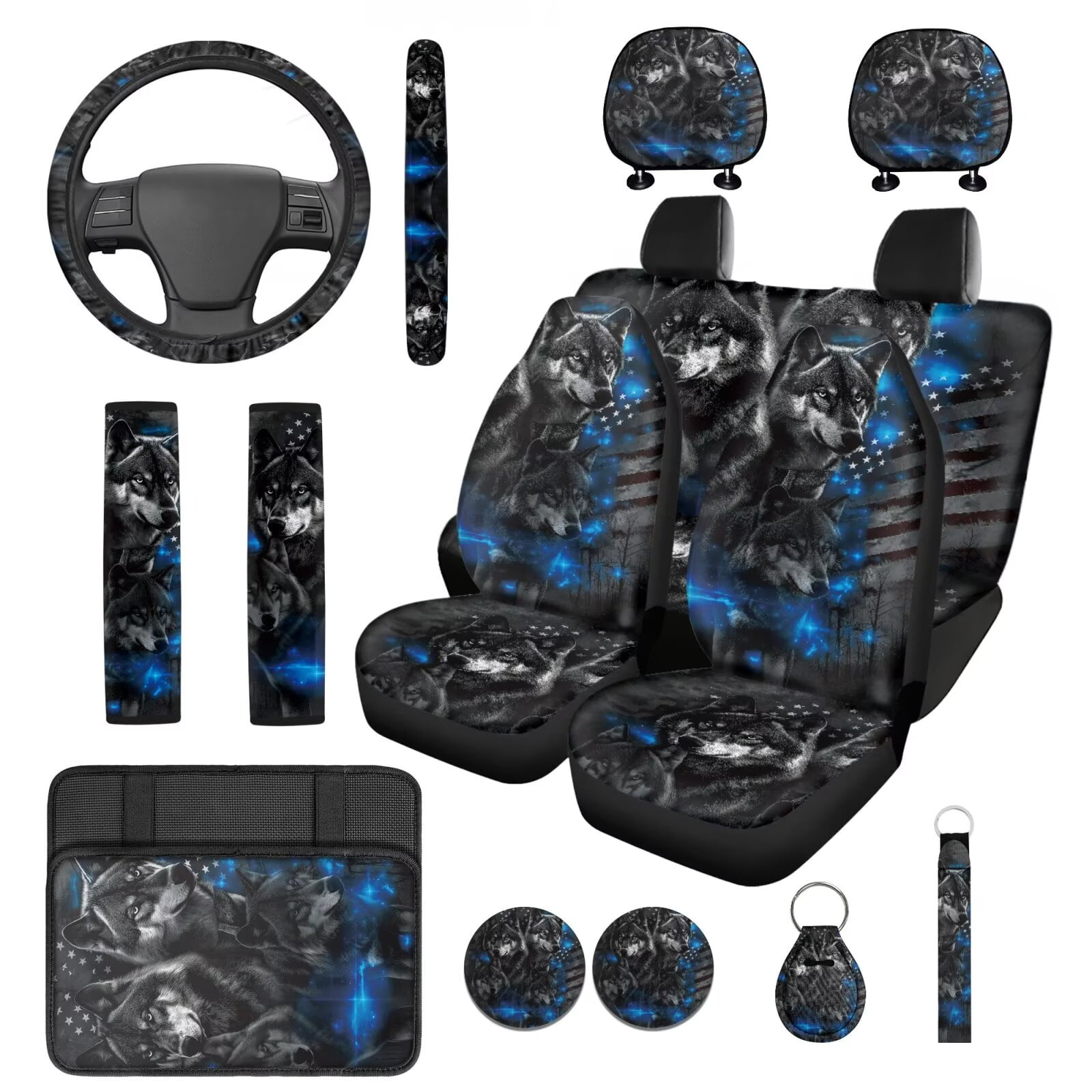 KUIFORTI Wolf Flags Car Seat Covers Full Set 14 Pieces with Headrest ...