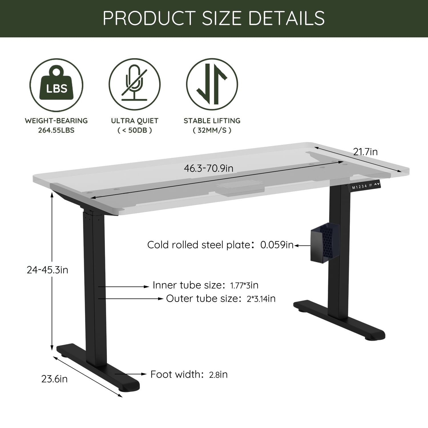 KUIKUI Electric Stand up Desk Frame ErGear Height Adjustable Table Legs ...