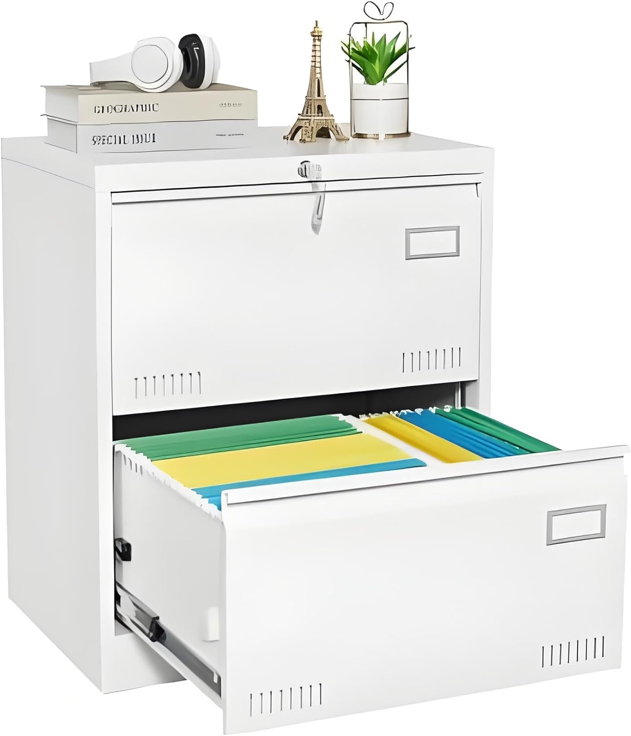 KUIKUI Lateral File Cabinet 2 Drawer, Metal File Cabinet with Lock ...
