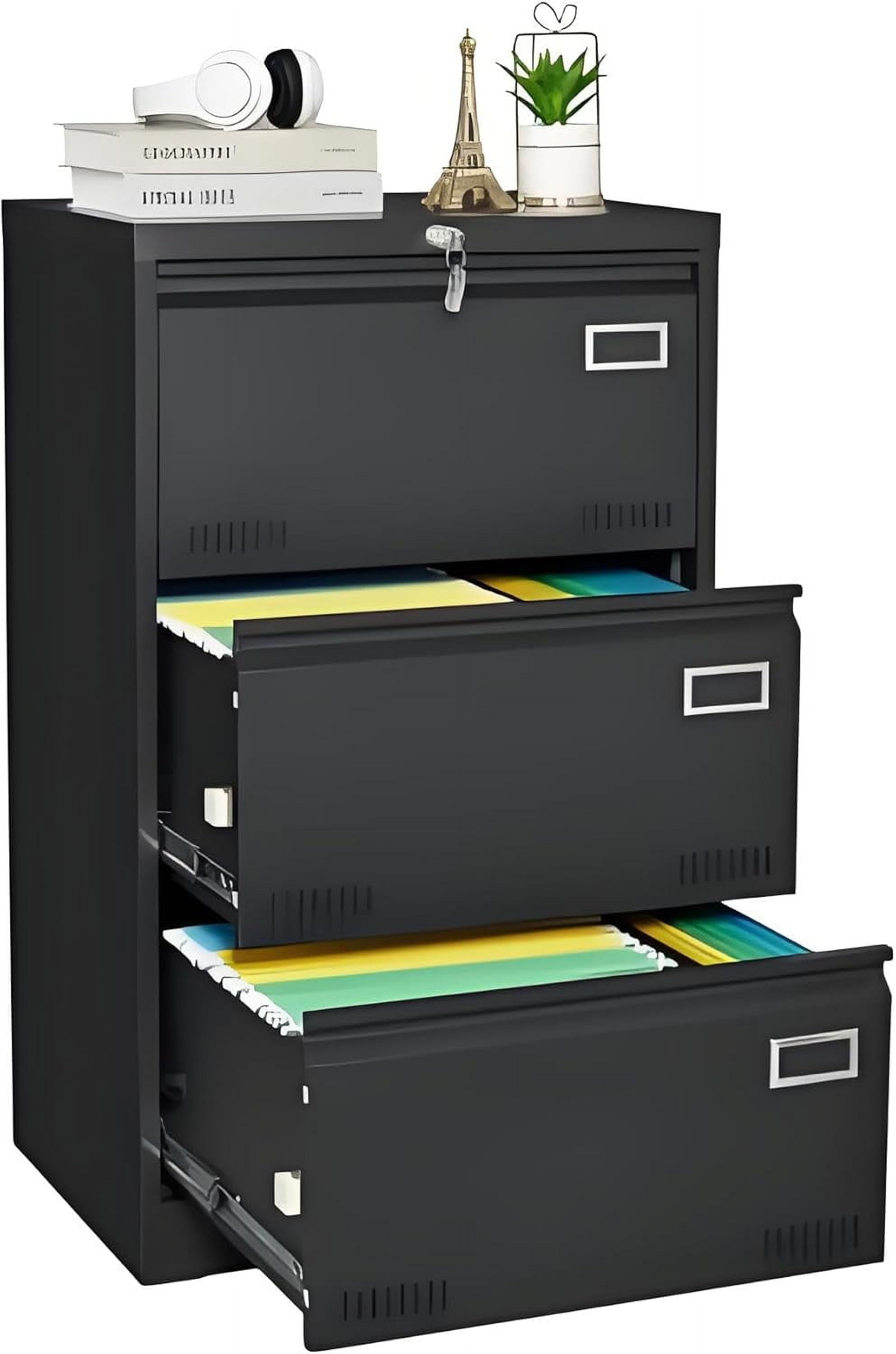 KUIKUI Lateral File Cabinet 3 Drawer, Metal File Cabinet with Lock ...