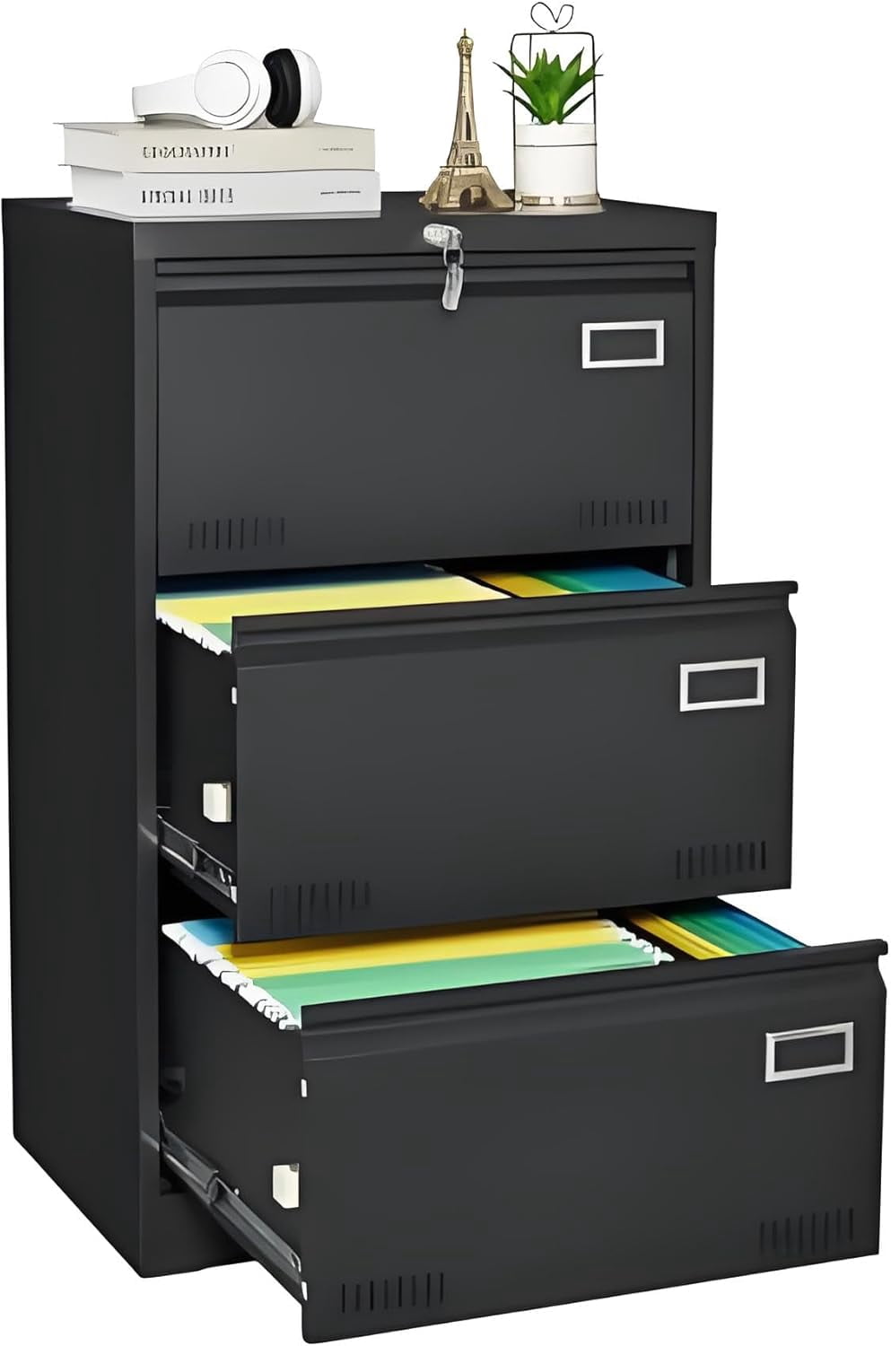 KUIKUI Lateral File Cabinet 3 Drawer, Metal File Cabinet with Lock ...