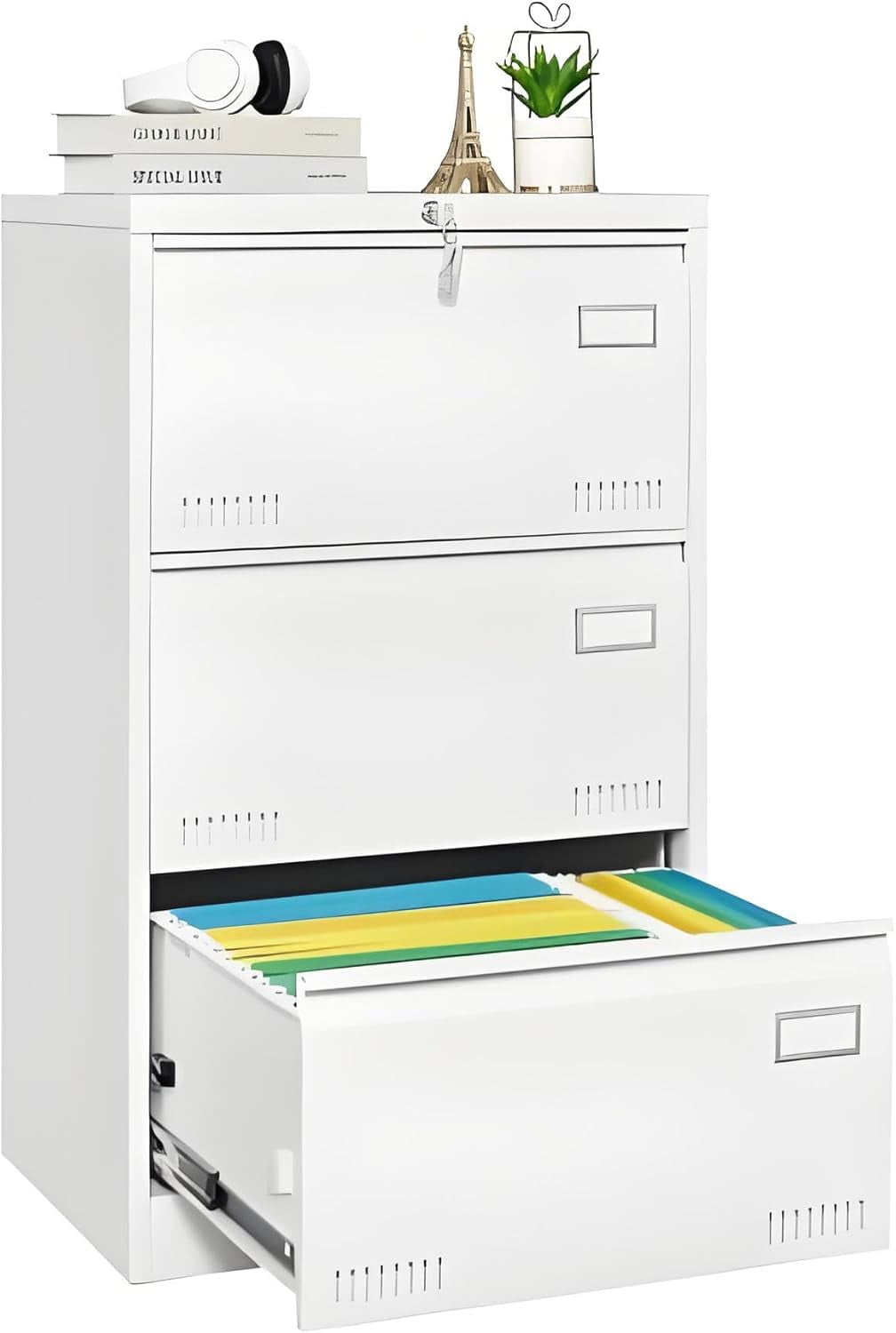 KUIKUI Lateral File Cabinet 3 Drawer, Metal File Cabinet with Lock ...