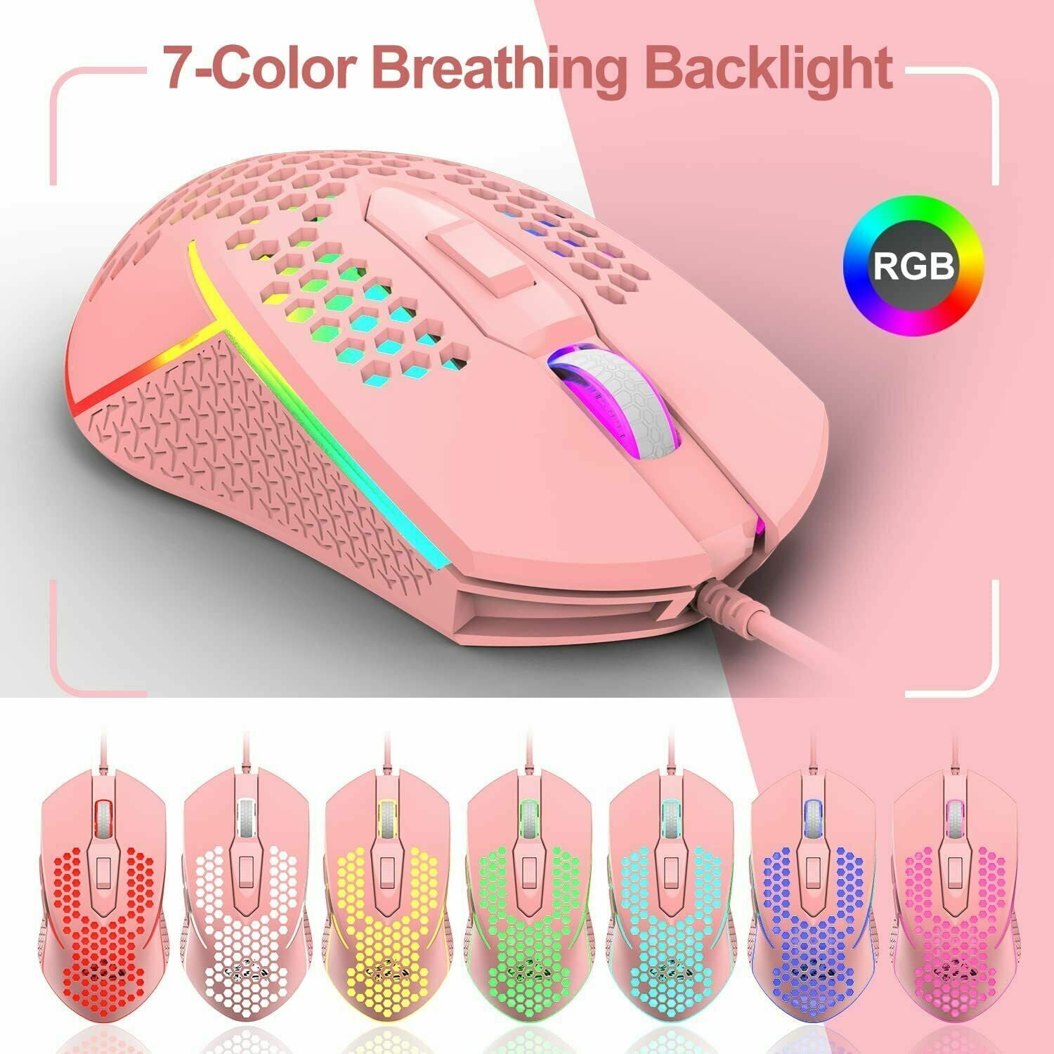 KUIYN M3 Ultralight Honeycomb Shell Wired Optical Gaming Mouse,RGB ...