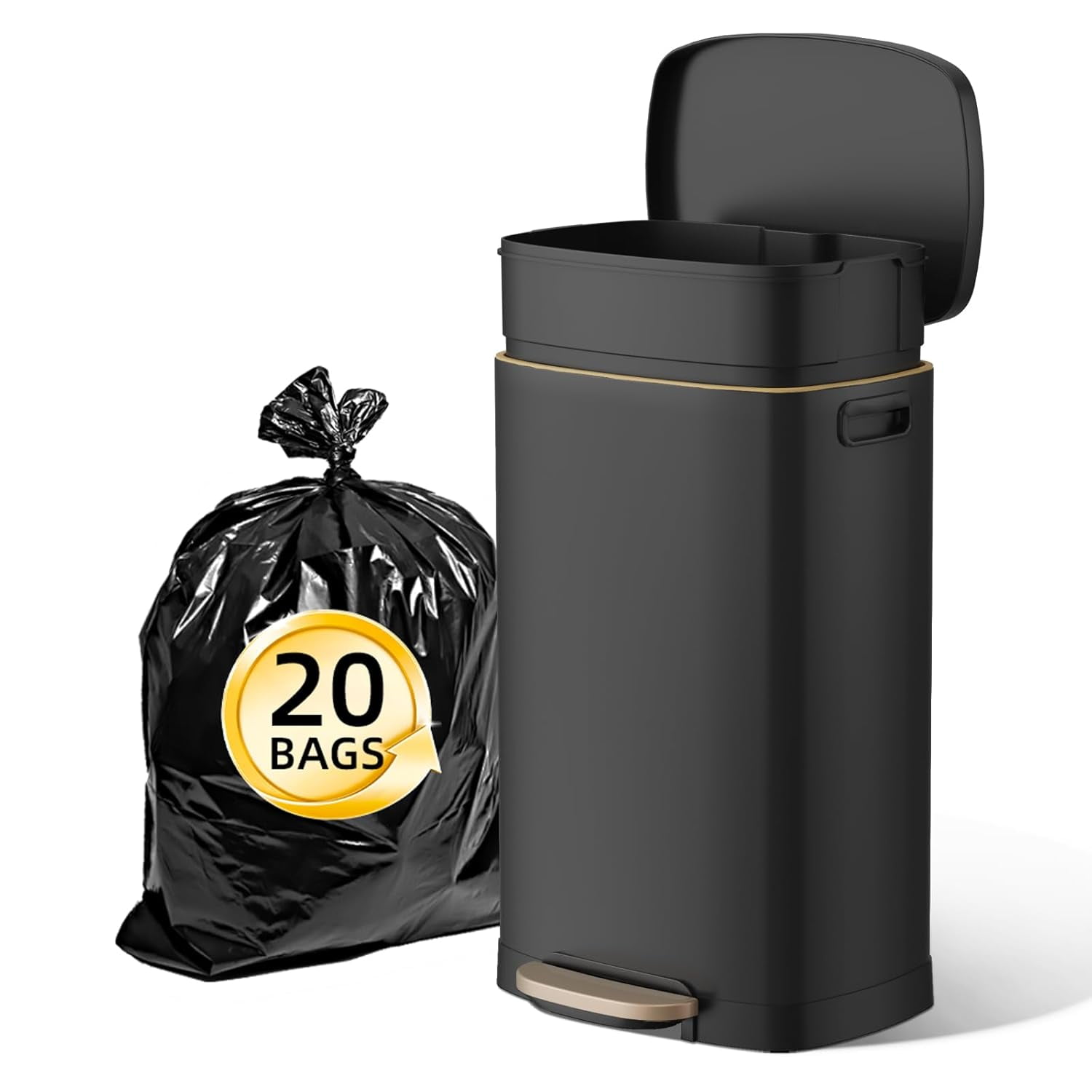 KUK 13 Gallon Kitchen Trash Can with Lid, 50L/13Gal Office Step Garbage Can for Home, Kitchen ...