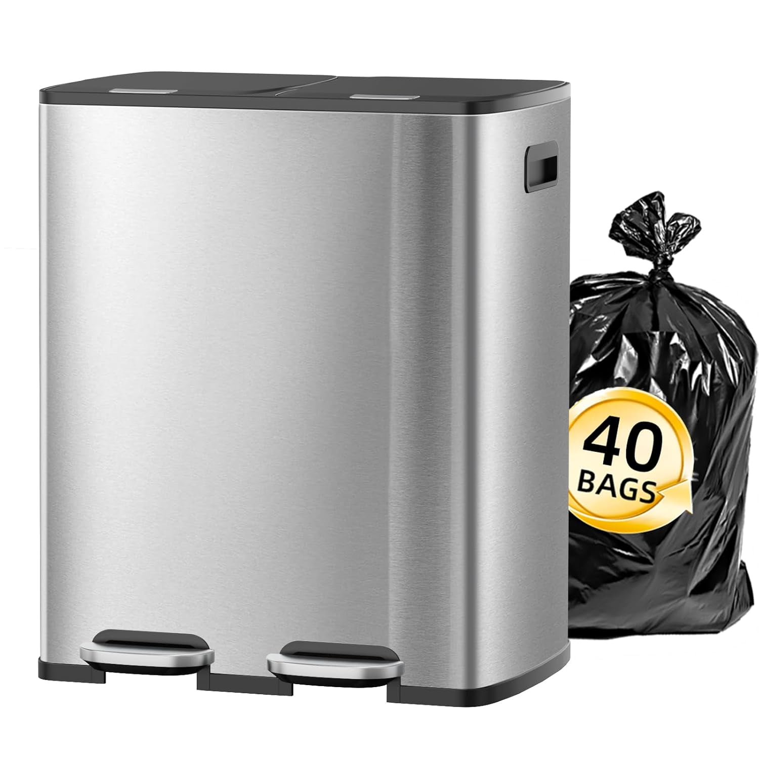 KUK 60 Liter / 16 Gallon Dual Trash Can with Lid, Stainless Steel ...