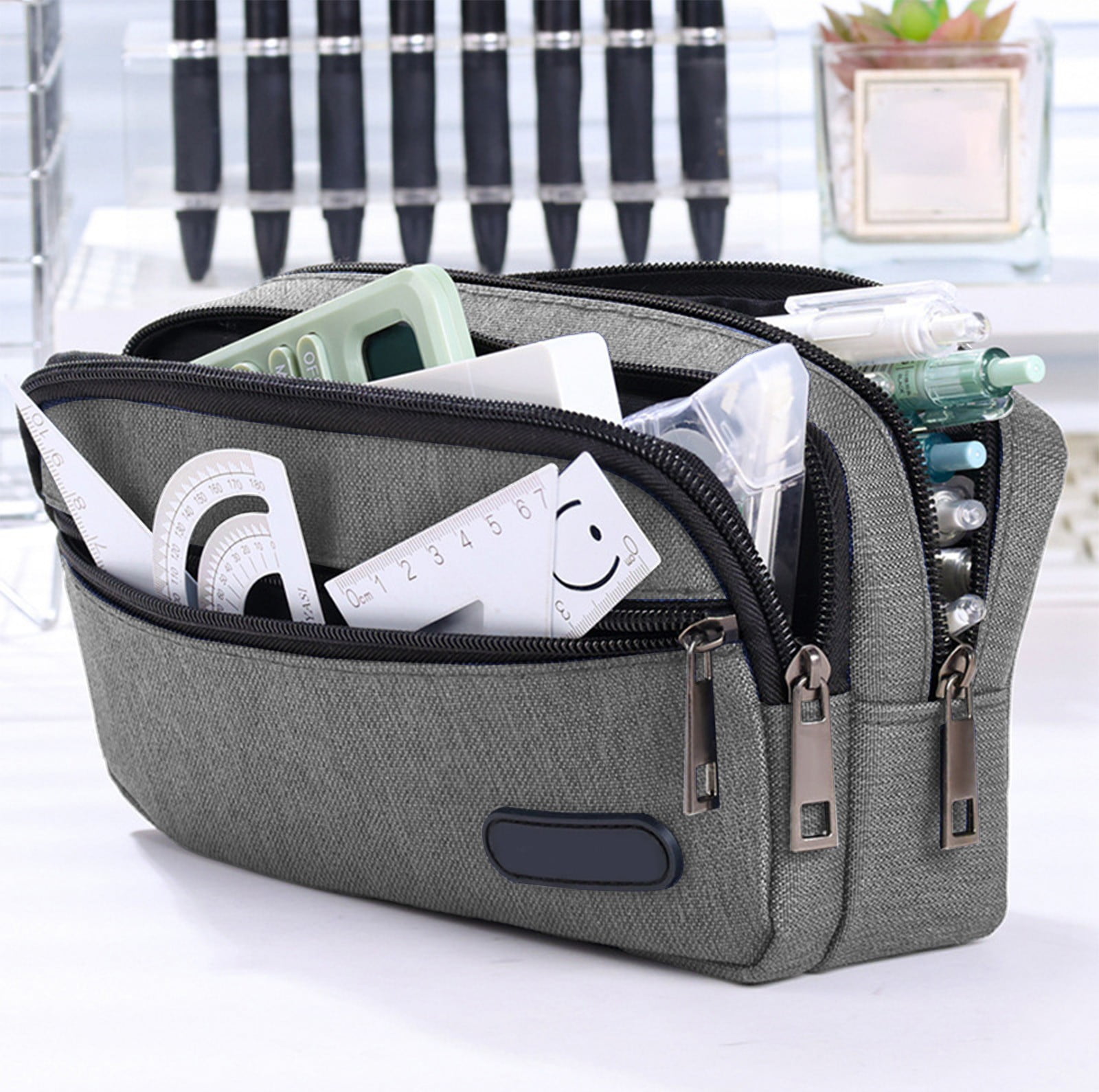 KUKIDSVO 9.0x4.7x0.39in Three Layer Soft Pen Pouch, Large Capacity ...