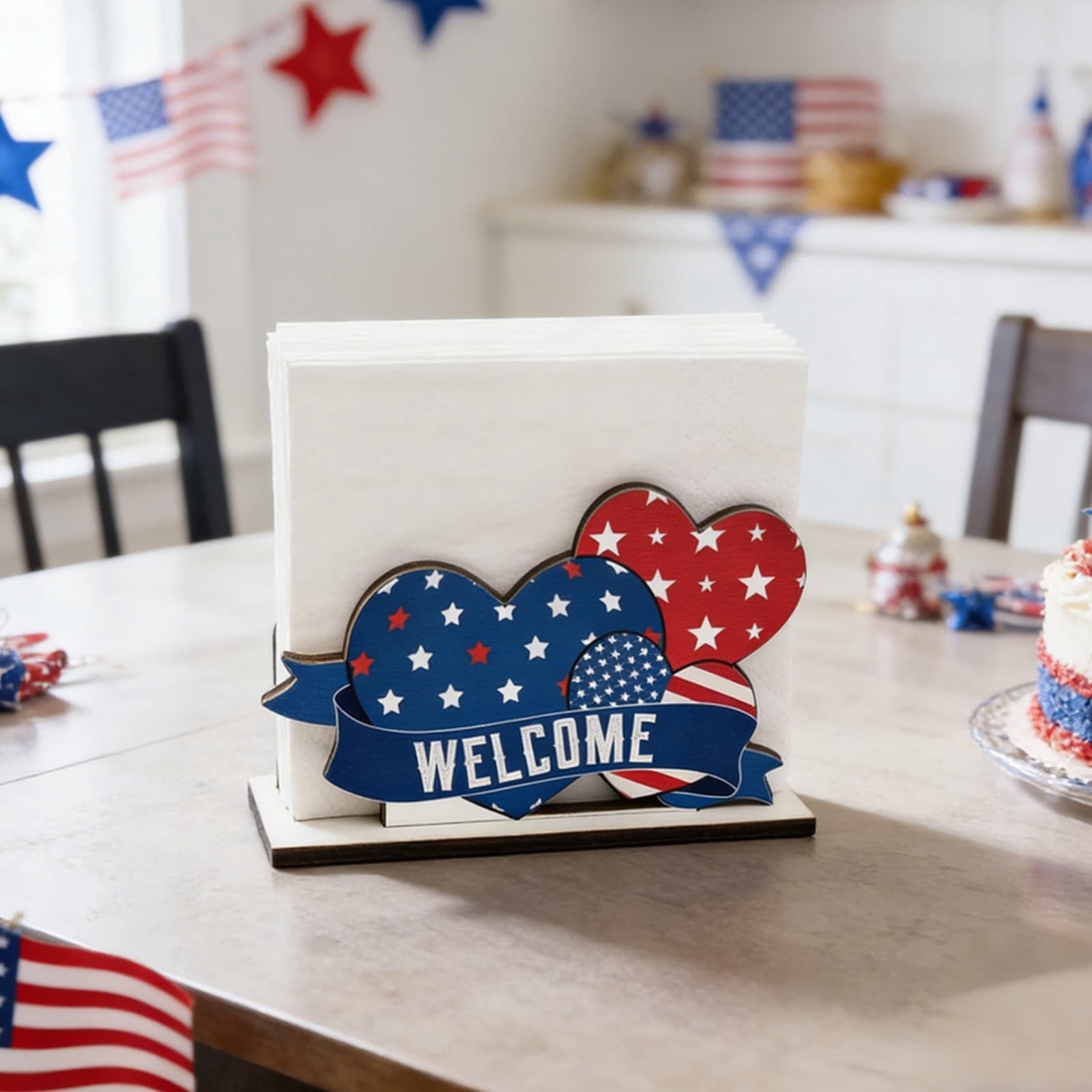 KUKIDSVO Heart Shaped Wooden Napkin Holder, Patriotic Printed Tissue ...
