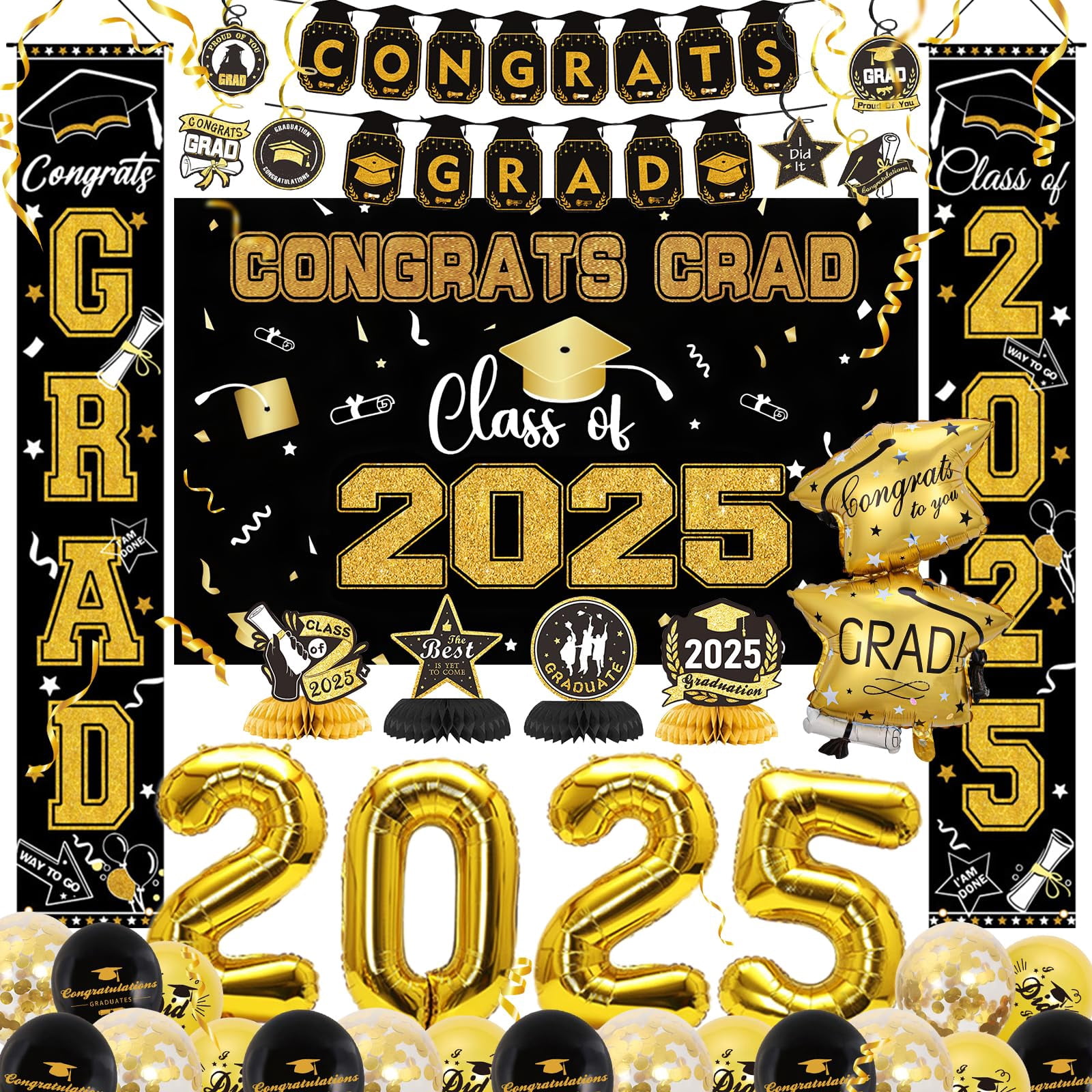 KUKKUME Themed Graduation Decorations MMF7 Set of 2025 Congrats Grad ...
