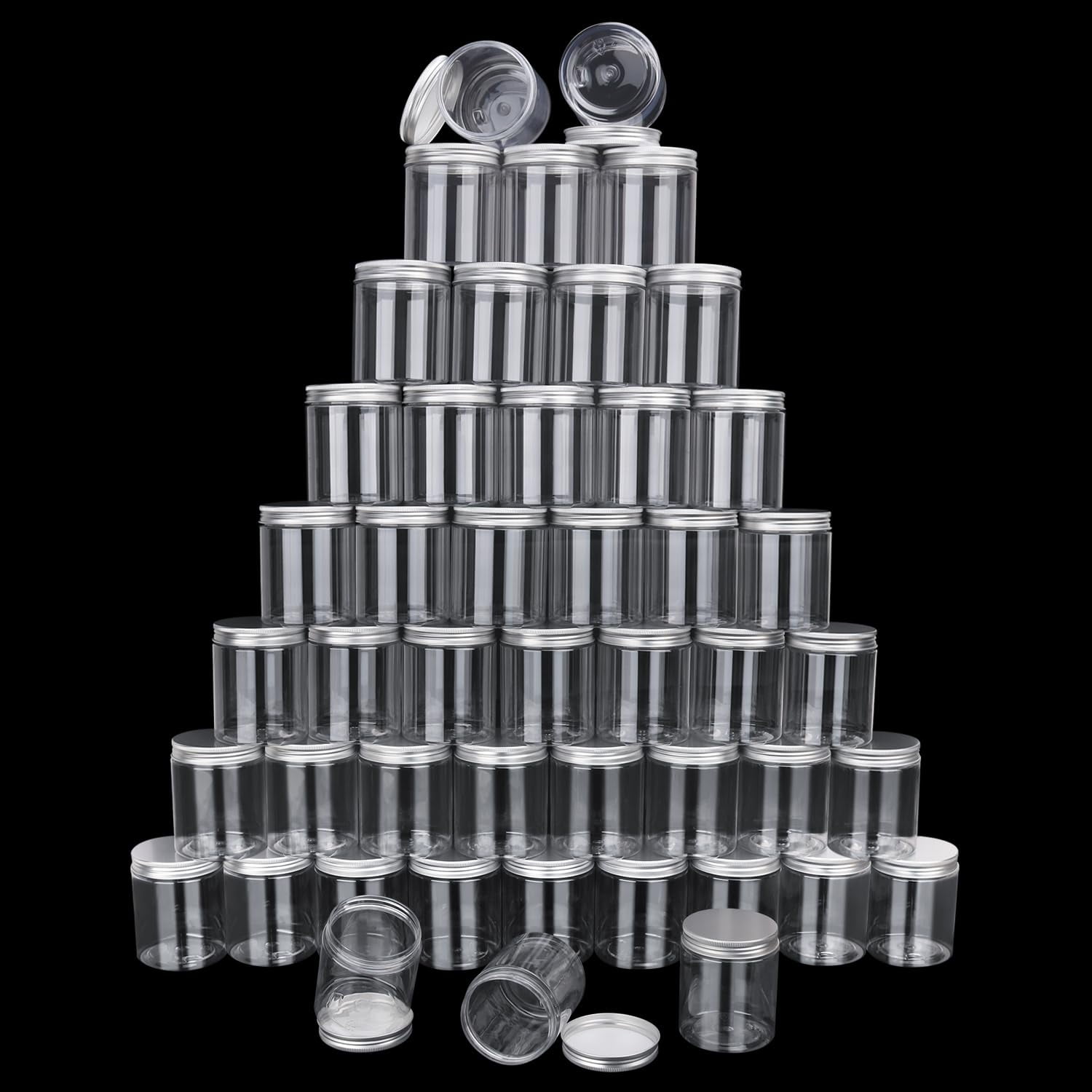 KUKLIPJIM 48 Packs 8.8oz (250 ml) Clear Plastic with Silver Lids ...