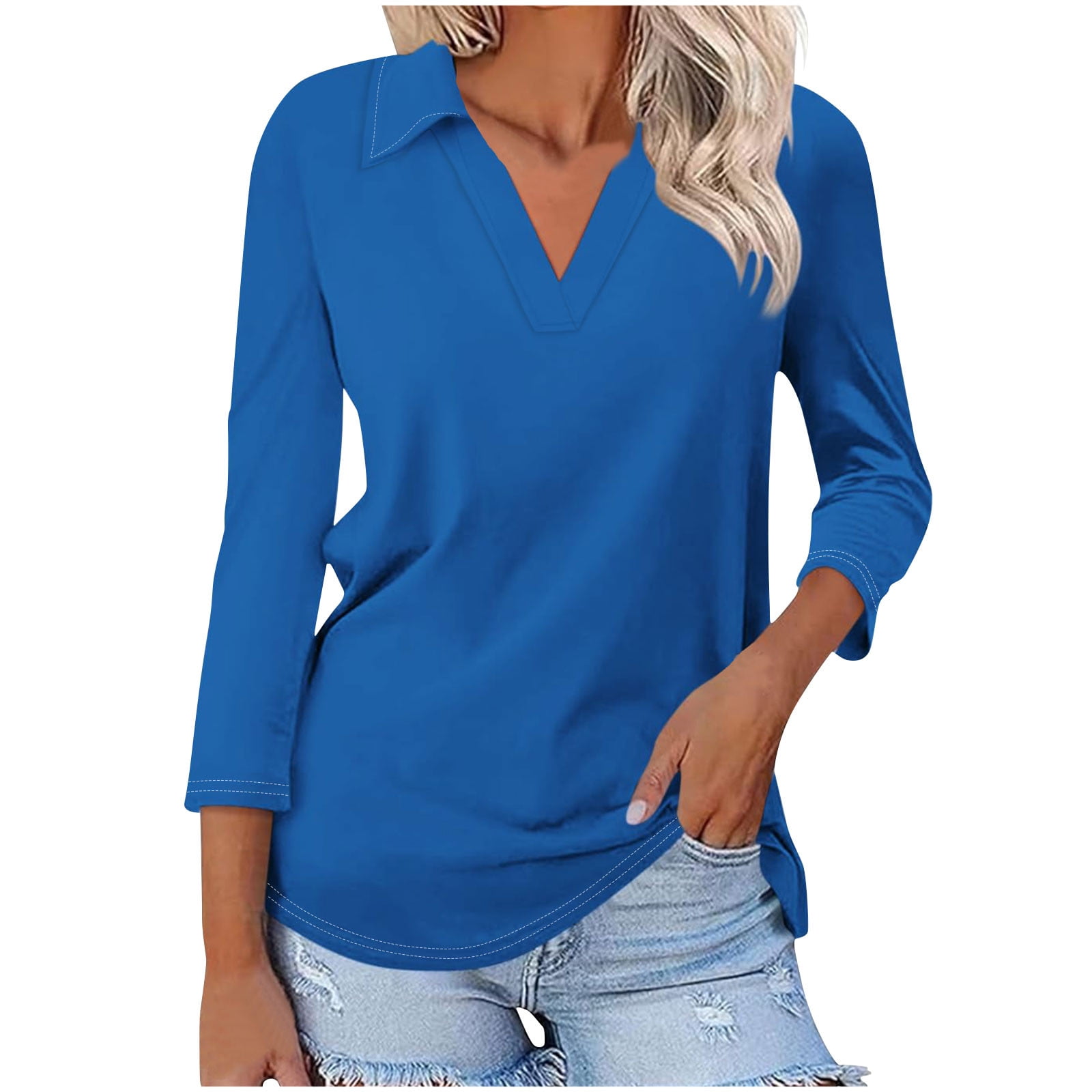 KUKOOSONG Women 3/4 Sleeve V Neck Polo Shirts Business Casual Collared ...