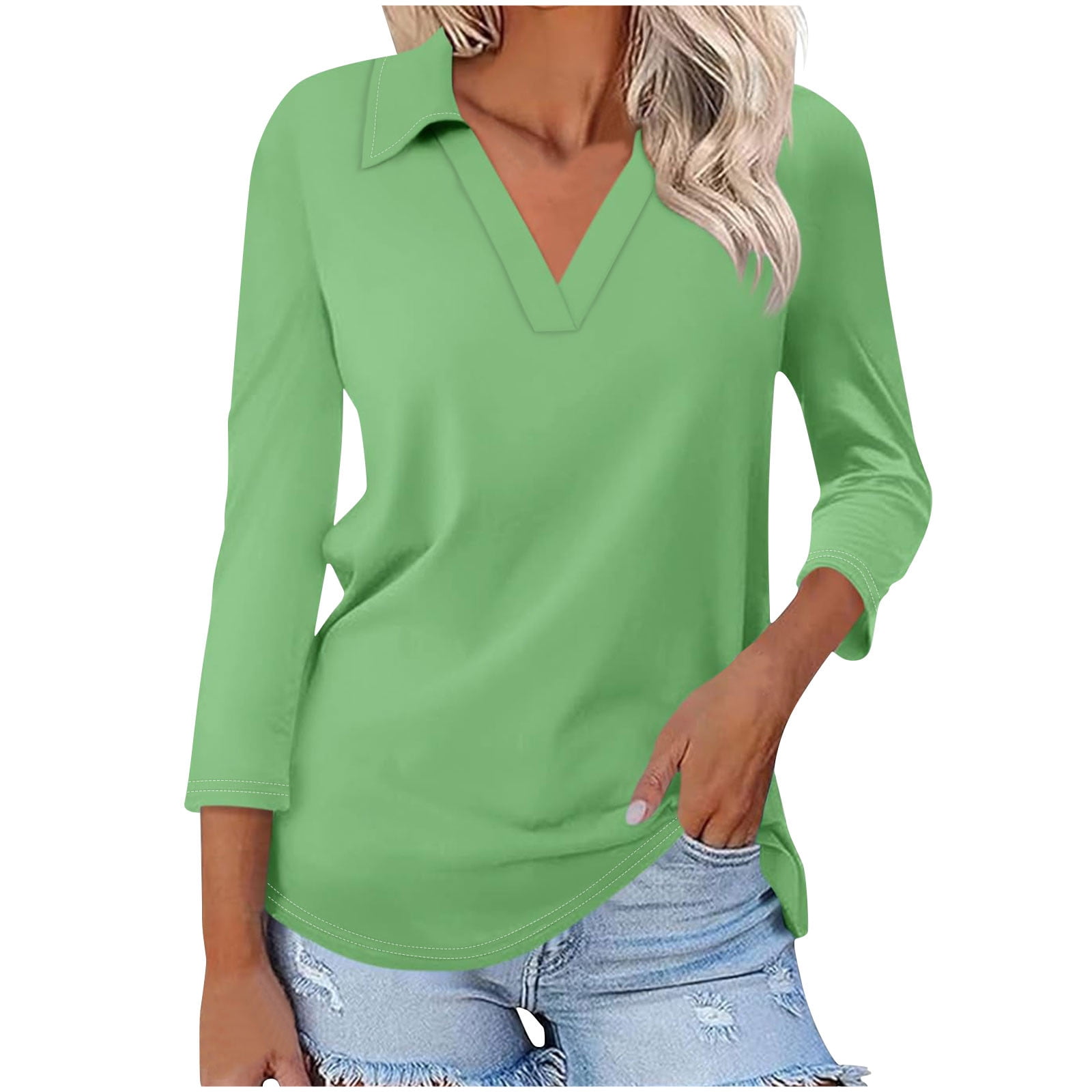 KUKOOSONG Women 3/4 Sleeve V Neck Polo Shirts Business Casual Collared ...