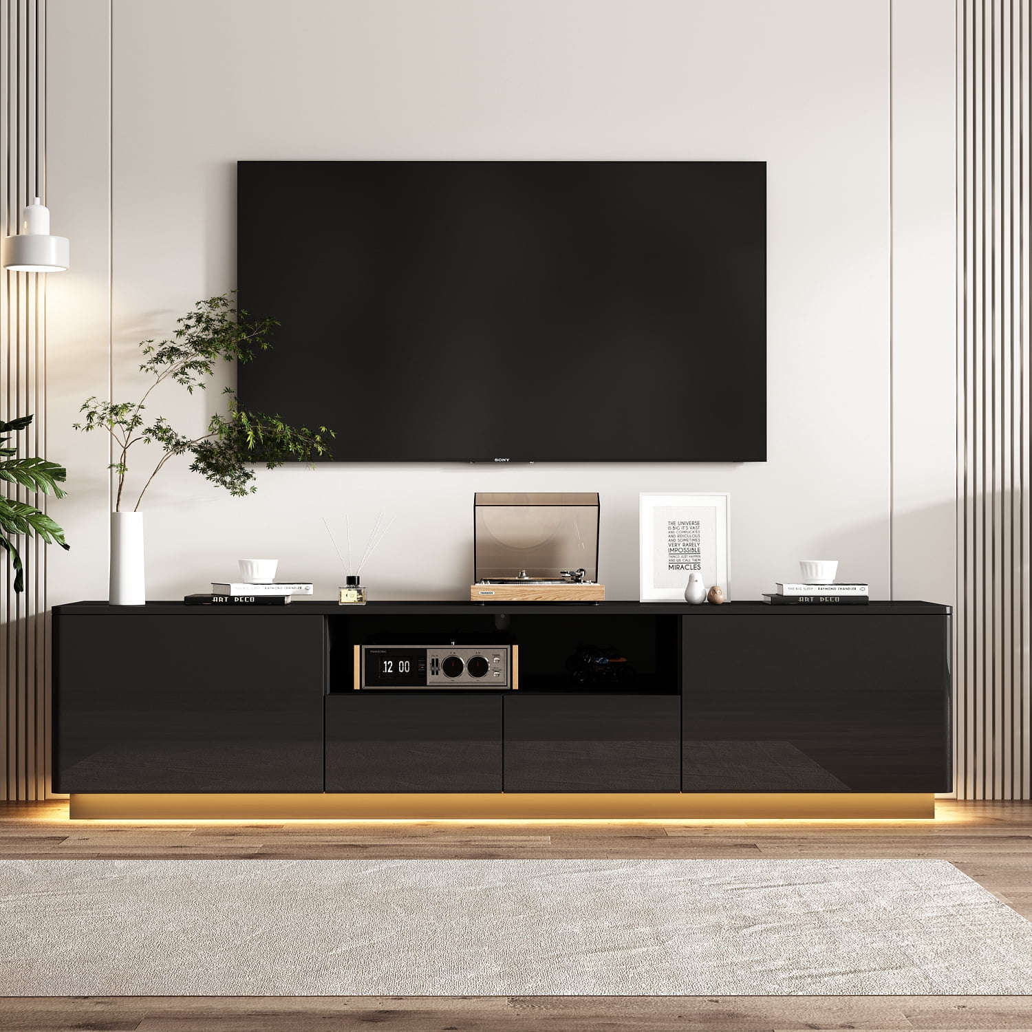 KULAGAGA 70” LED TV Stand, High Gloss TV Stand with Lights, Modern ...