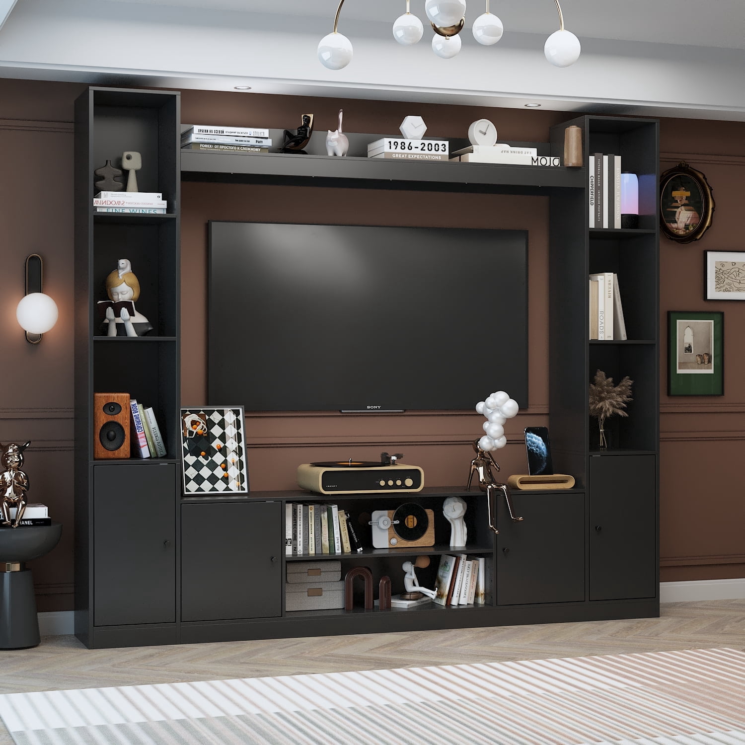 KULAGAGA Entertainment Center with Bookshelves Modern Media Center with ...