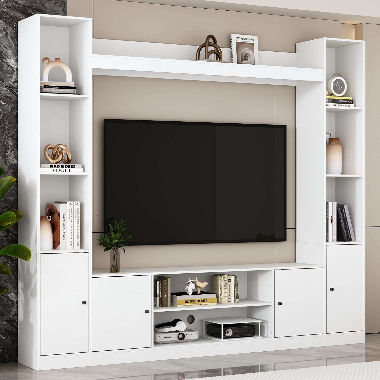 KULAGAGA Entertainment Center with Bookshelves Modern Media Center with ...