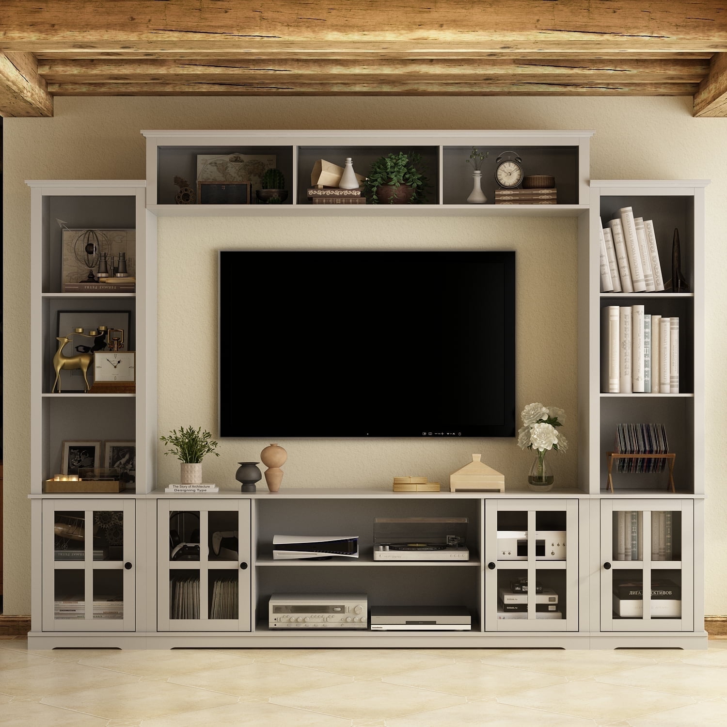 KULAGAGA Entertainment Center withHutch, Media Center with Storage and ...