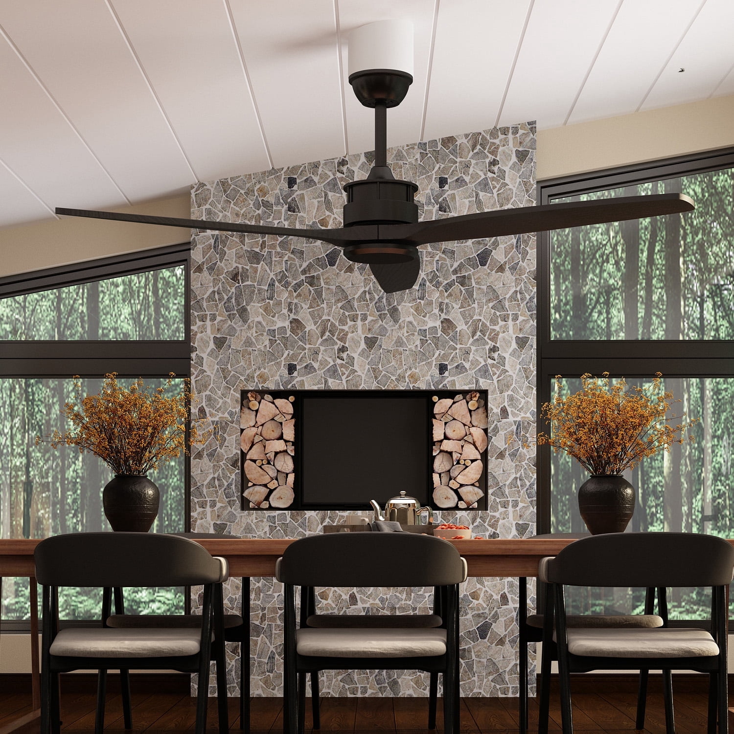 KULAGAGA Flush Mount Ceiling Fan with Remote Control, 3 Sliod Wood ...
