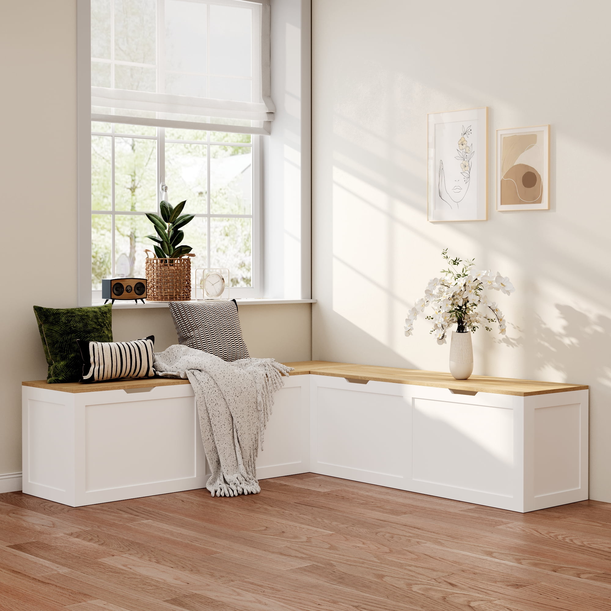 KULAGAGA L-Shape Wooden Shoe Storage Bench with 2 Doors & 2 Storage ...