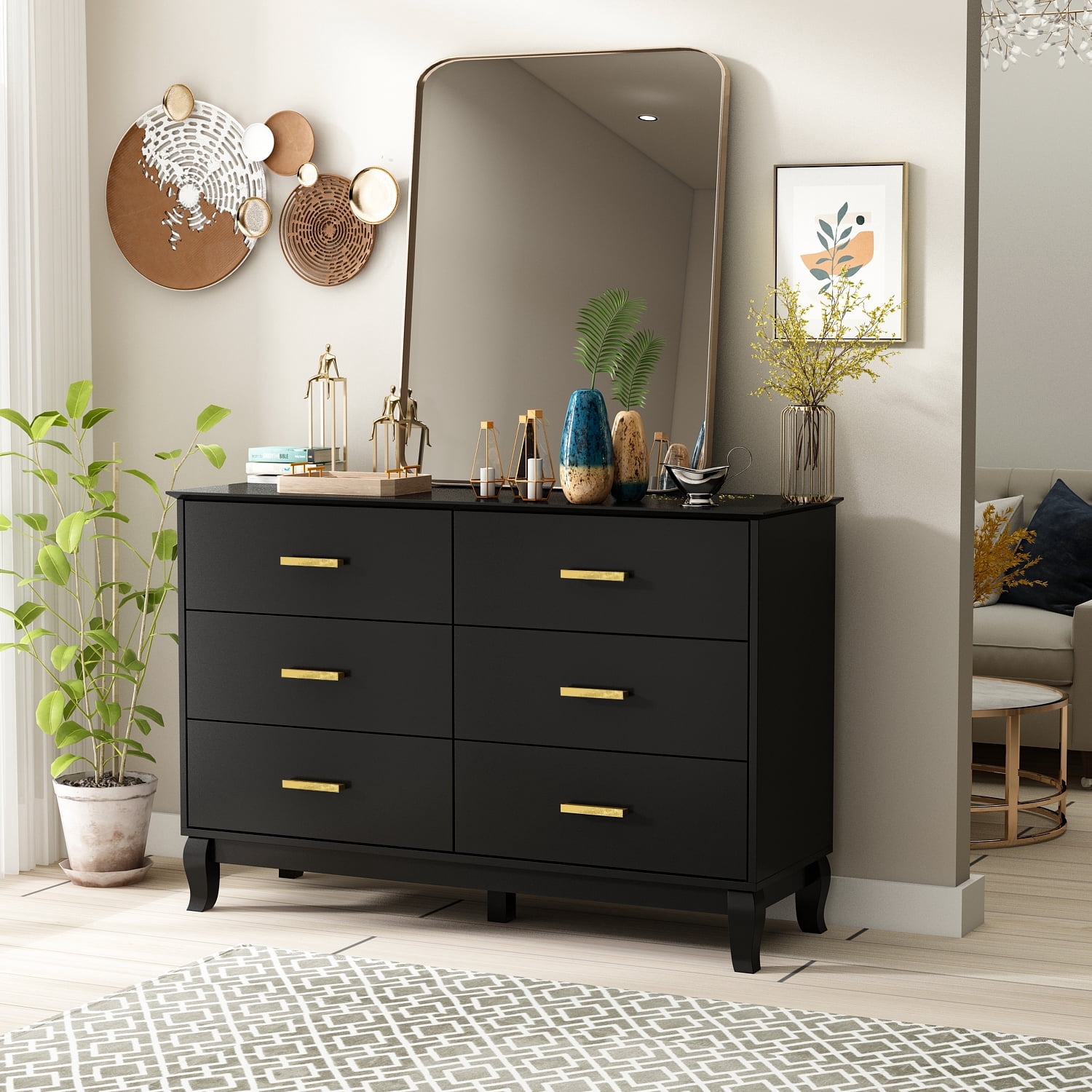 FUFU&GAGA Large Assembled Wooden 6 Drawer Dresser, Modern Storage Chest ...