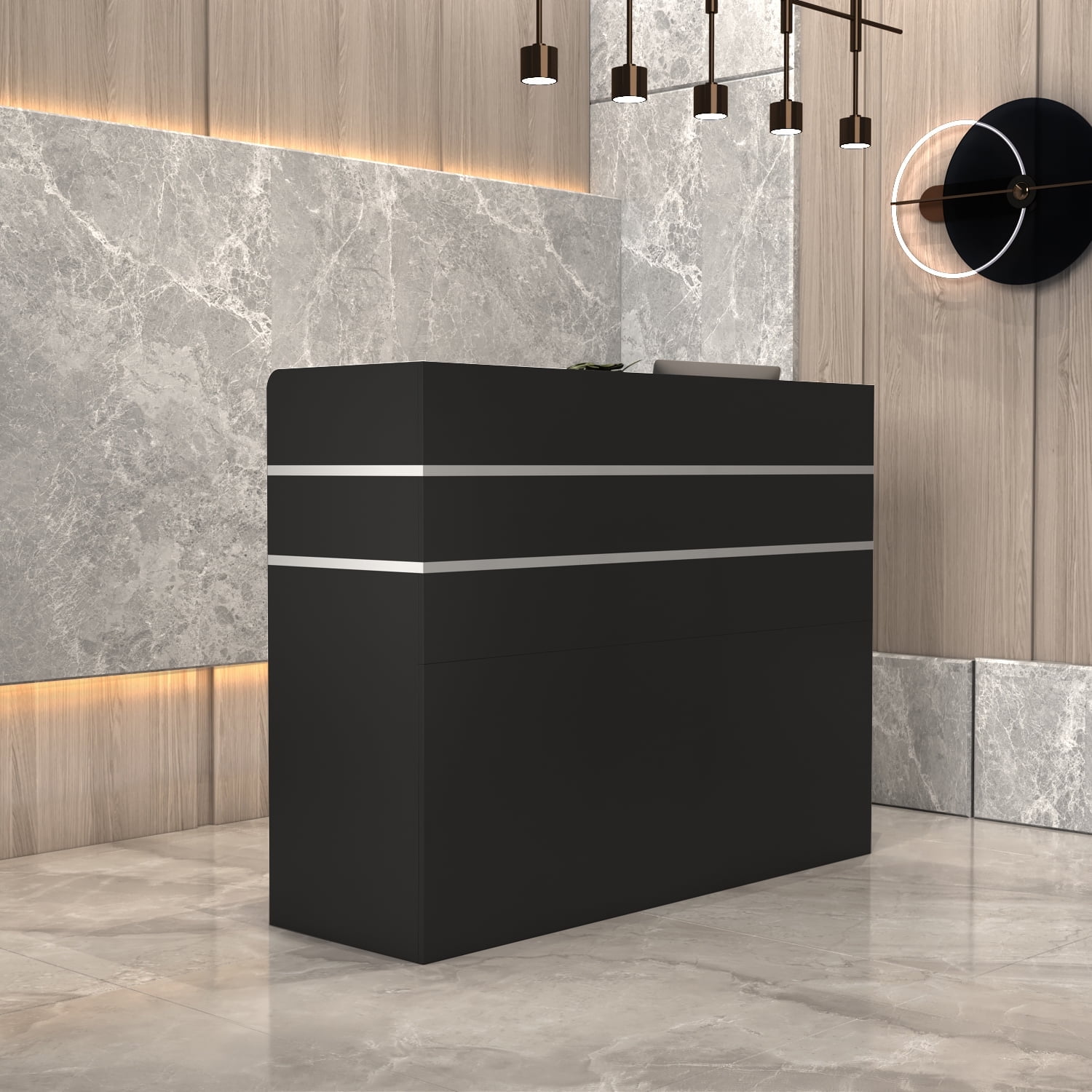 Office Reception Desk with Cabinet & Ample Storage Space, Black ...