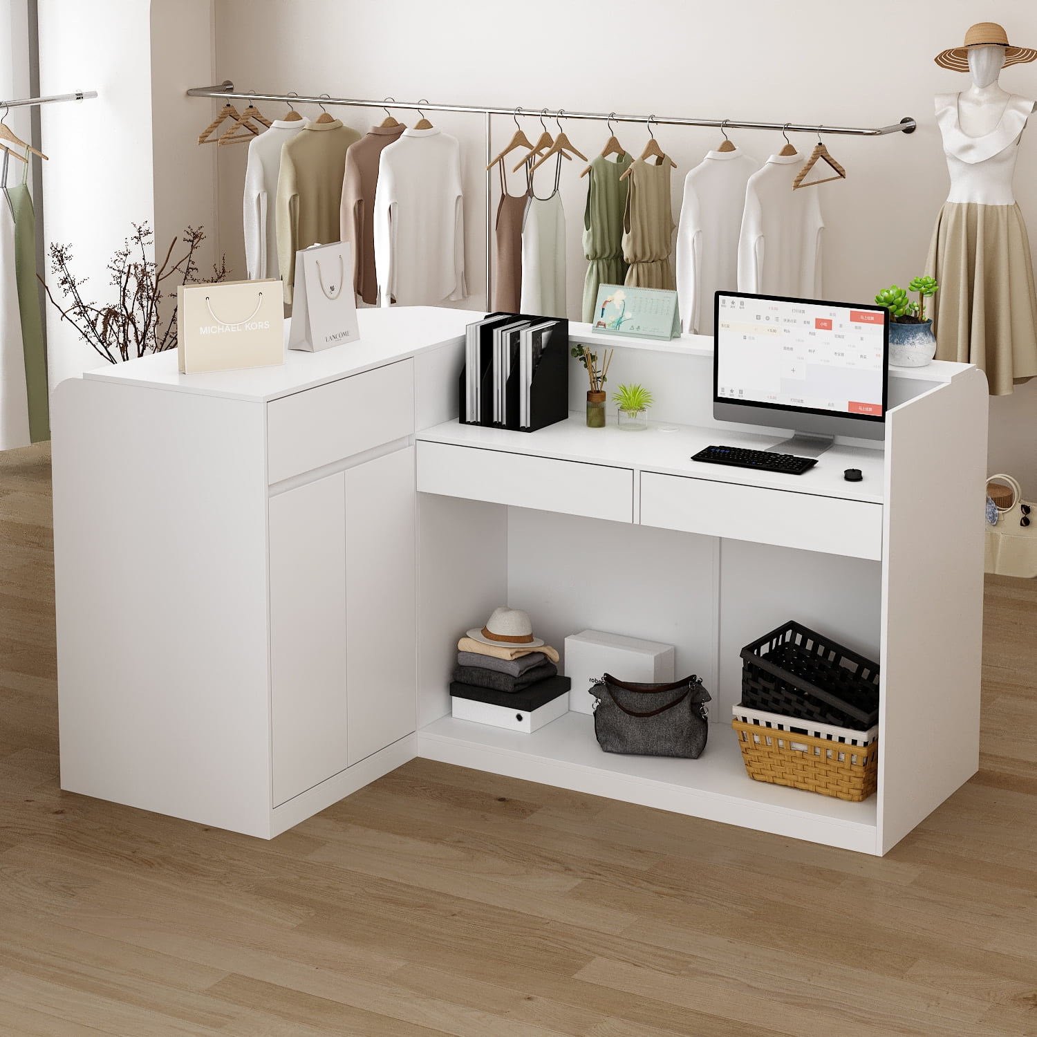 KULAGAGA Reception Desk for Retail and Checkout, L-Shape Front Desk ...