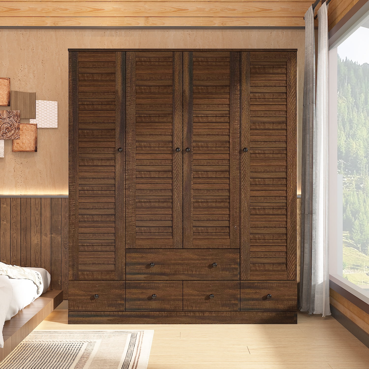 KULAGAGA Shutter Door Wardrobe with Shelves and Drawers, Armoire ...
