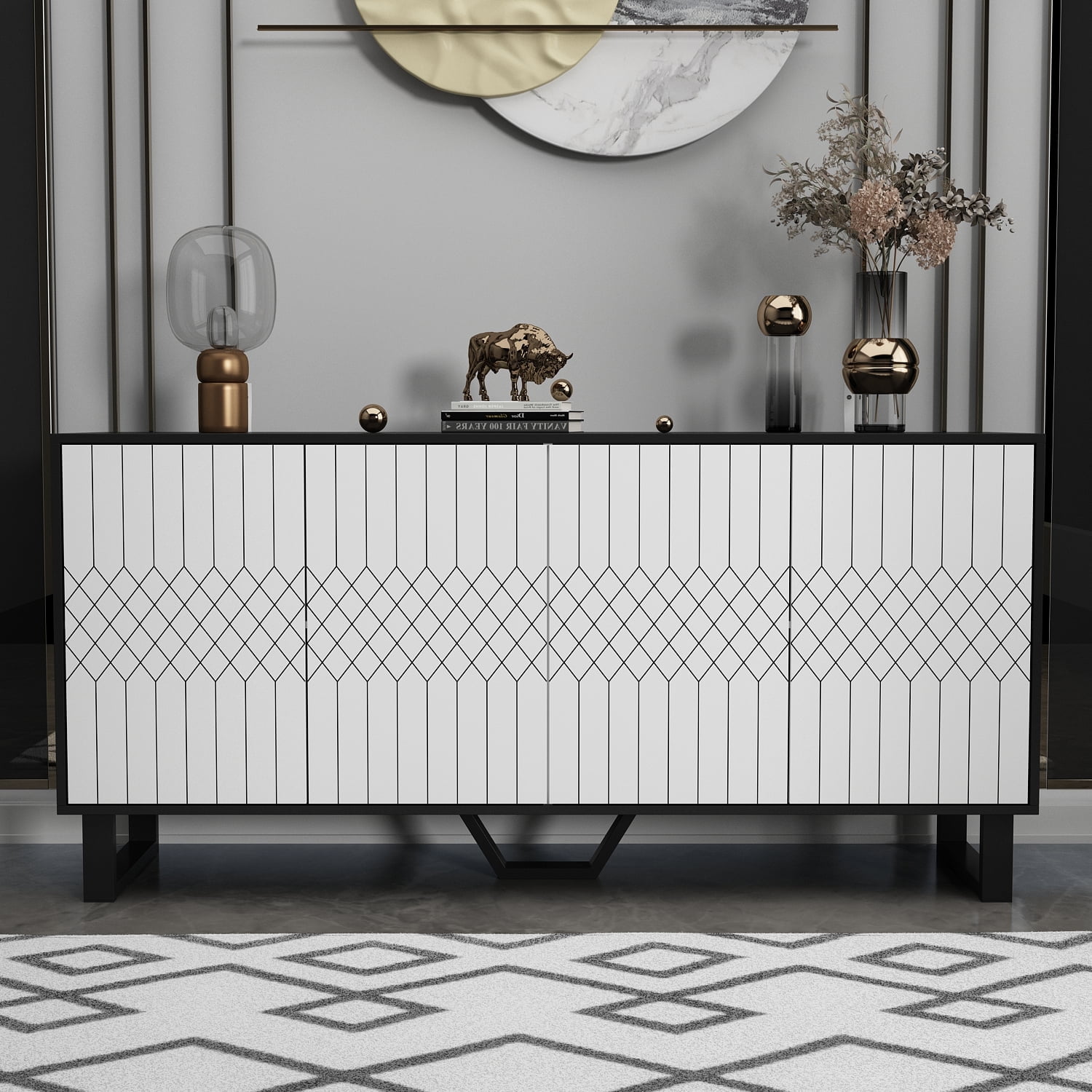 KULAGAGA Sideboard Buffet Cabinet with Pop-up Door, Console Table ...