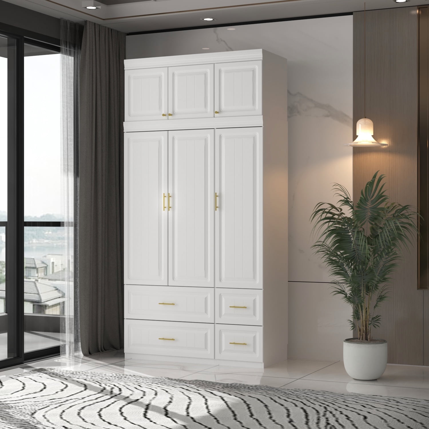 FUFU&GAGA Large Wooden Wardrobe Armoire with Clothing Storage, Shelves ...