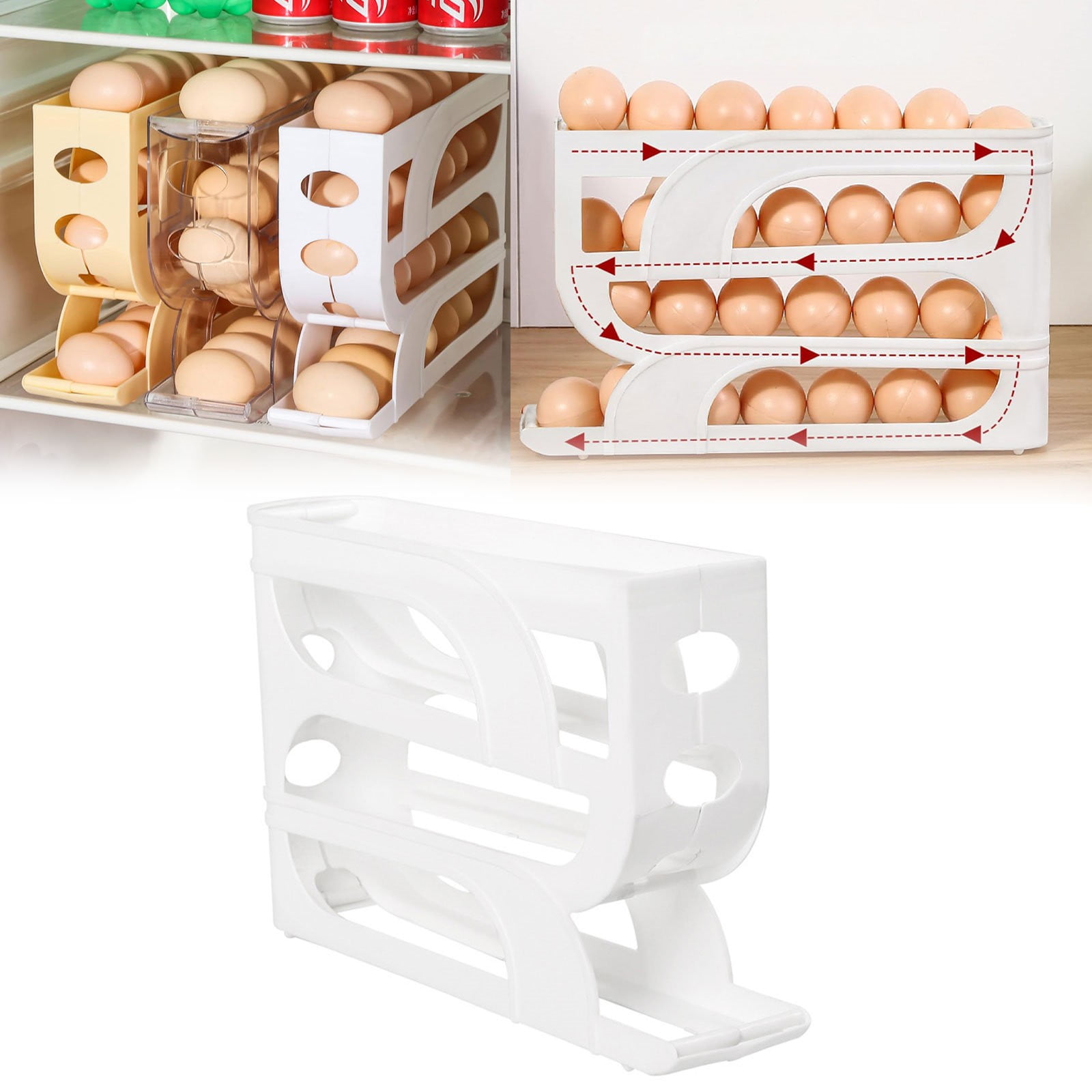KULOKHUI Egg Container Egg Holder For Fridge 4 Tiers Automatic Rolling ...