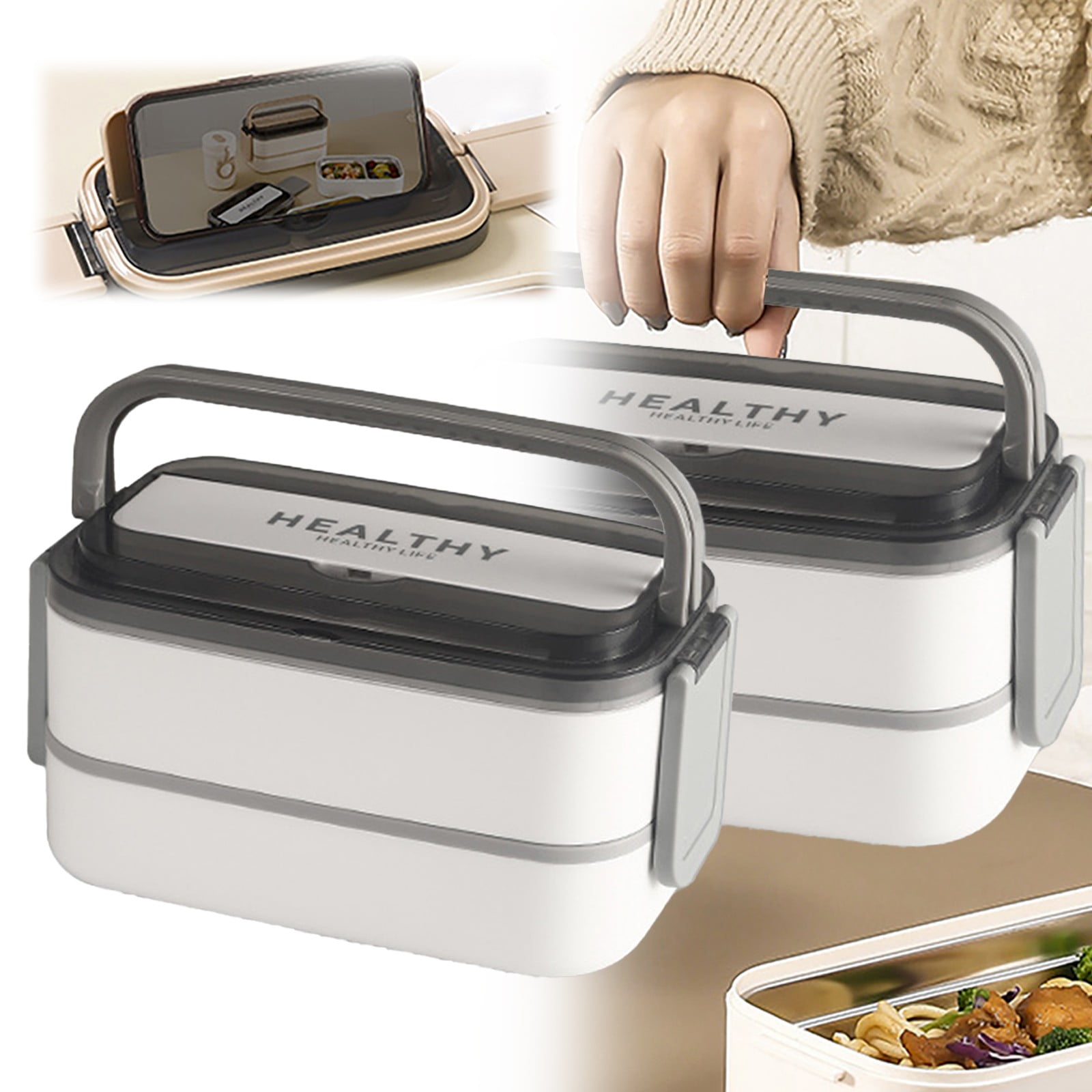 KULOKHUI Lunch Box Adult Lunch Box Stackable 2 Layer 304 Stainless ...