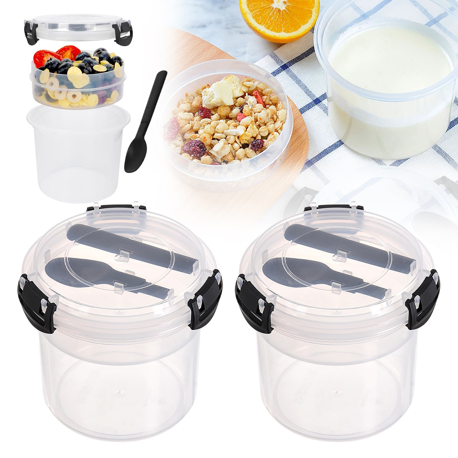 KULOKHUI Overnight Oats Containers 3pc Portable Reusable Parfait Cups ...