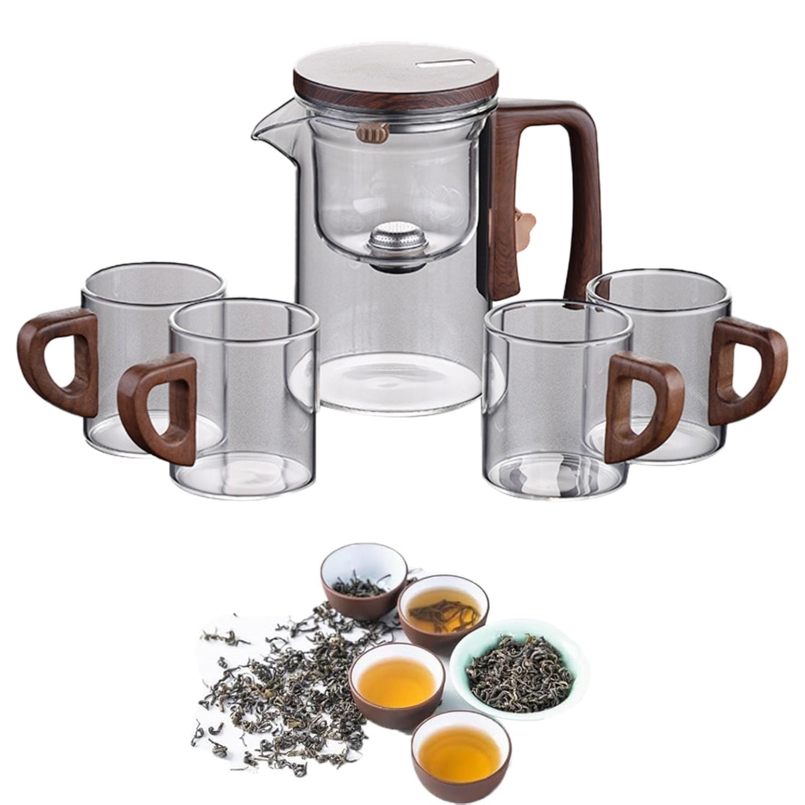 KULOKHUI Pitcher with Lid Water Separation Glass Teapot With Wooden ...