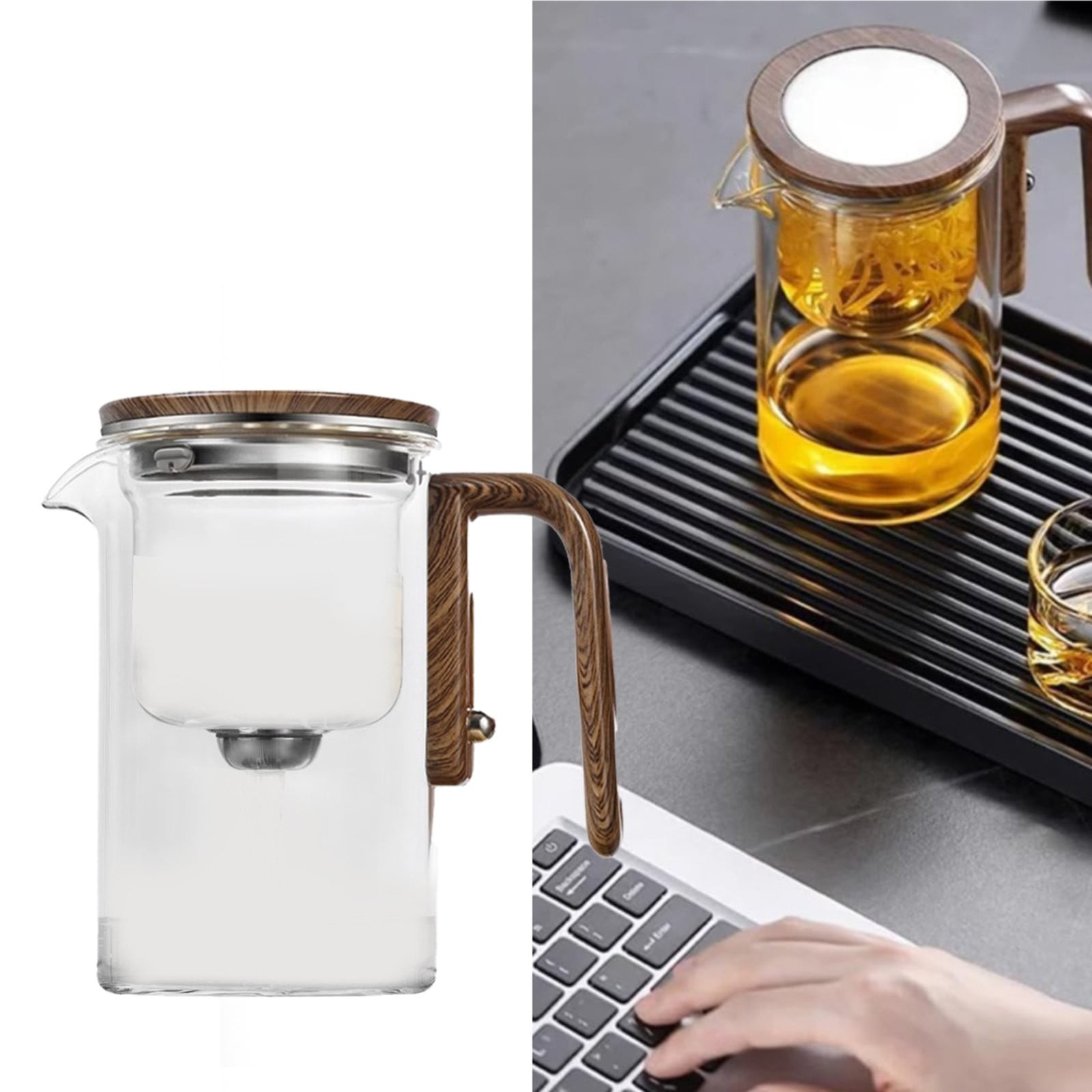 KULOKHUI Tea Pot Water Separation Glass Teapot with Wooden Handle ...
