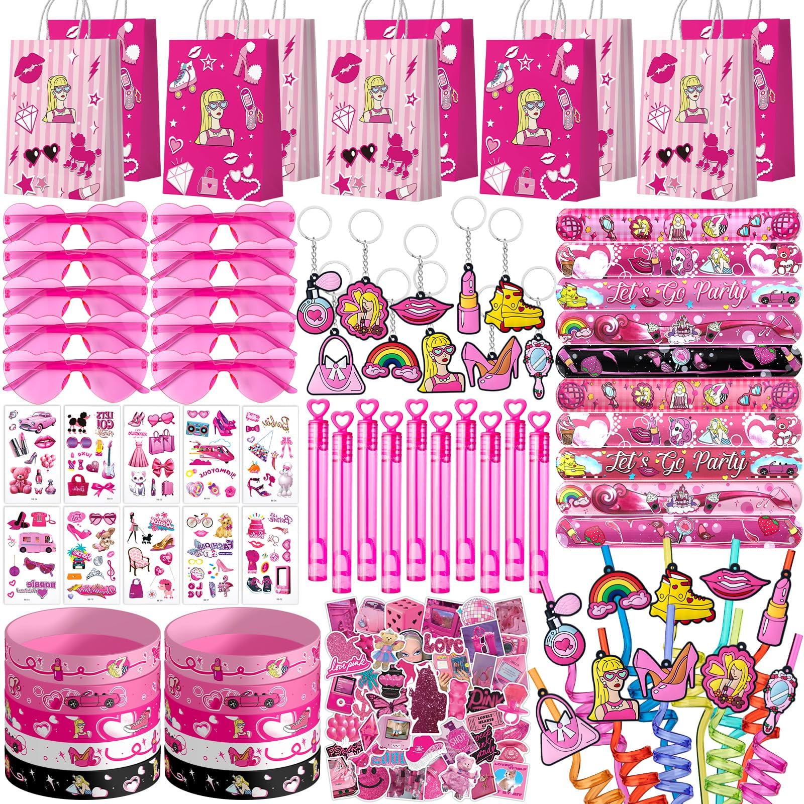 KULUJIA 120 pcsITSC Pink Party Favors Princess Birthday Supplies Girl ...