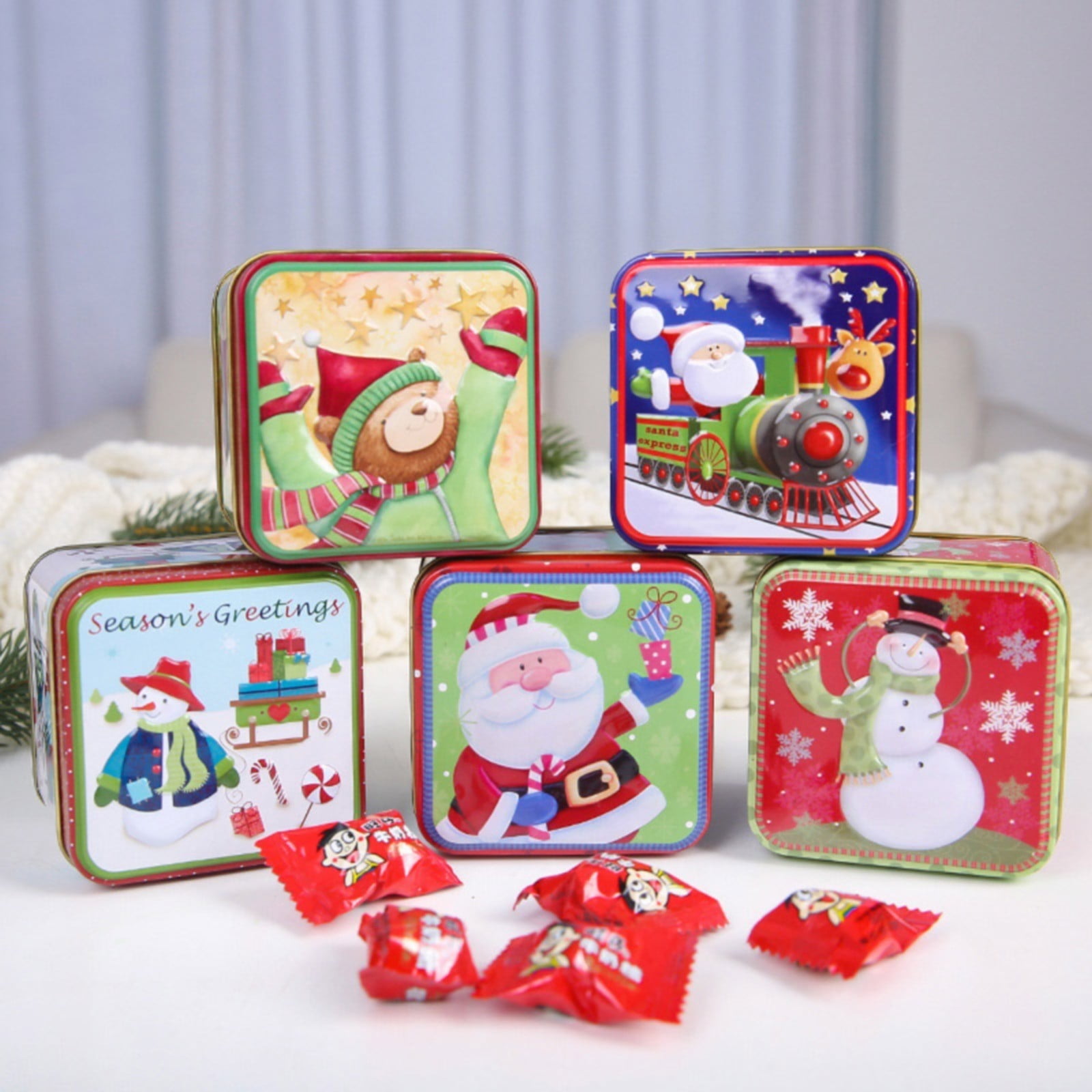 KUMHONW 1 Pcs Christmas Cookie Tins with Lids Square Xmas Candy Tin Set ...