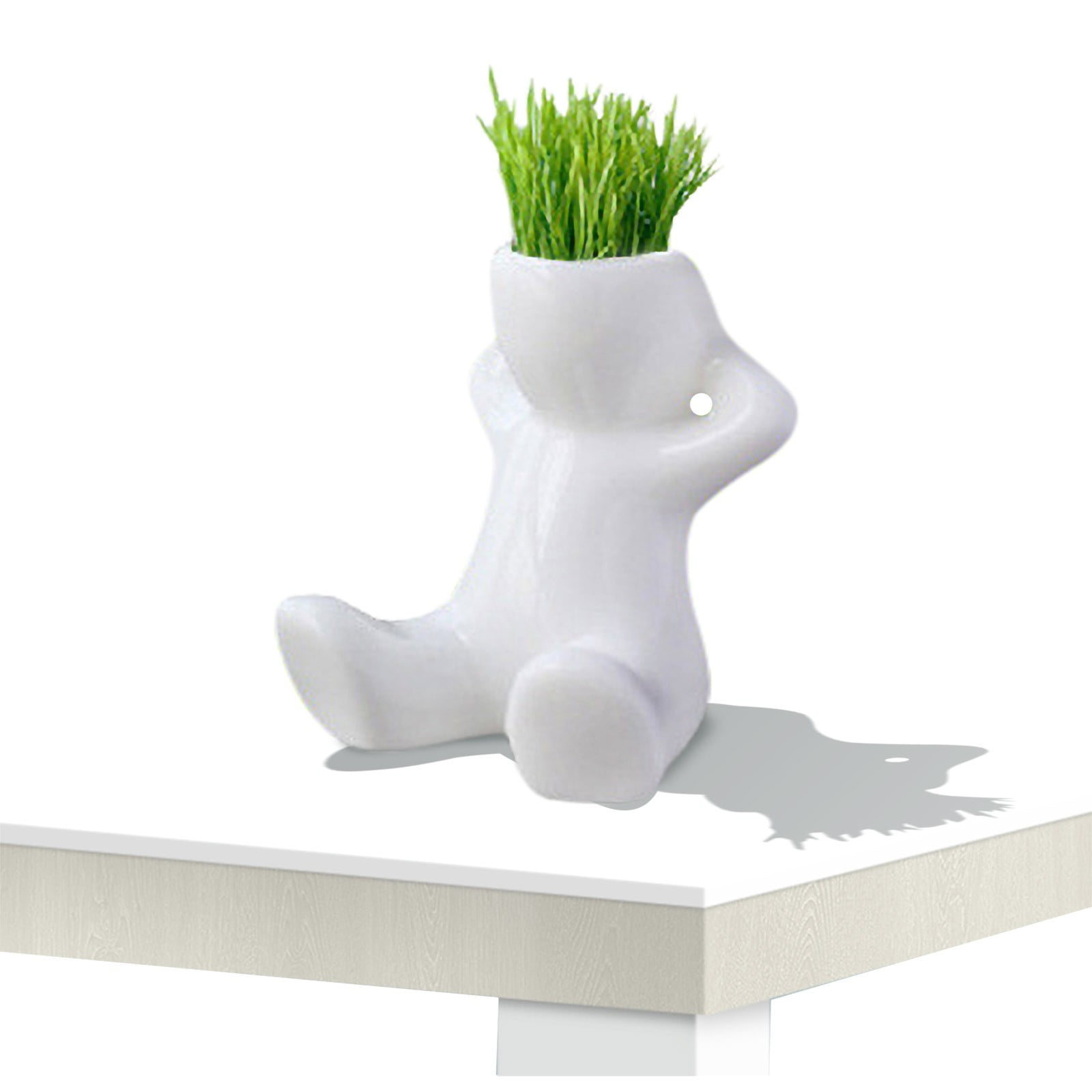 KUMHONW Mini Bonsai Head Grass Hair White Ceramic Plant Garden,Tree ...