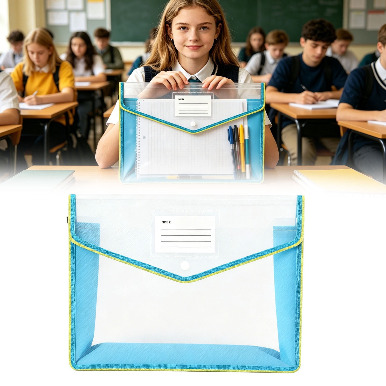 KUMHONW Plastic Expanding File Folders,Transparent Envelopes with Snap ...