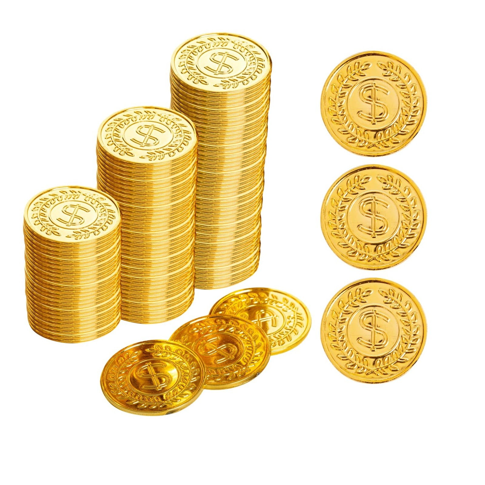KUMHONW Plastic Gold Coins - 100 Count Kids Play Money Pirate Tokens ...