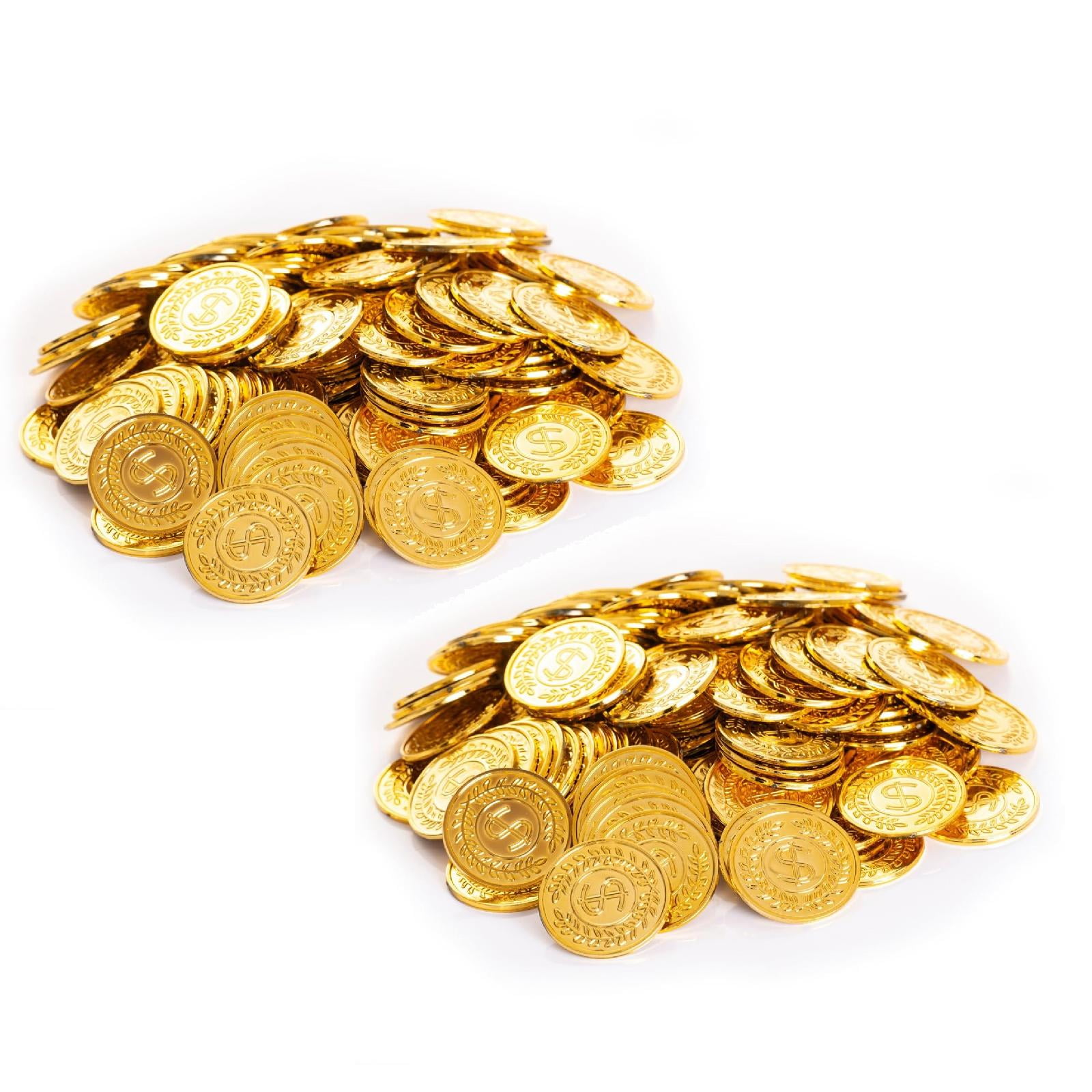 KUMHONW Plastic Gold Coins - 100 Count Kids Play Money Pirate Tokens ...