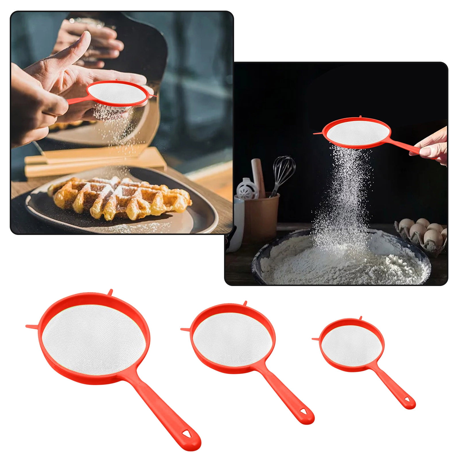 KUMHONW Set Of 3 Multi Purpose Plastic Strainers With Handle Sieve Mesh ...