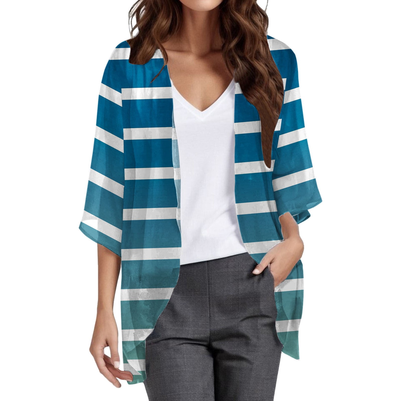 KUNAIK Shirt Cardigan Womens Floral Print Puff Sleeve Buttons Cardigan ...