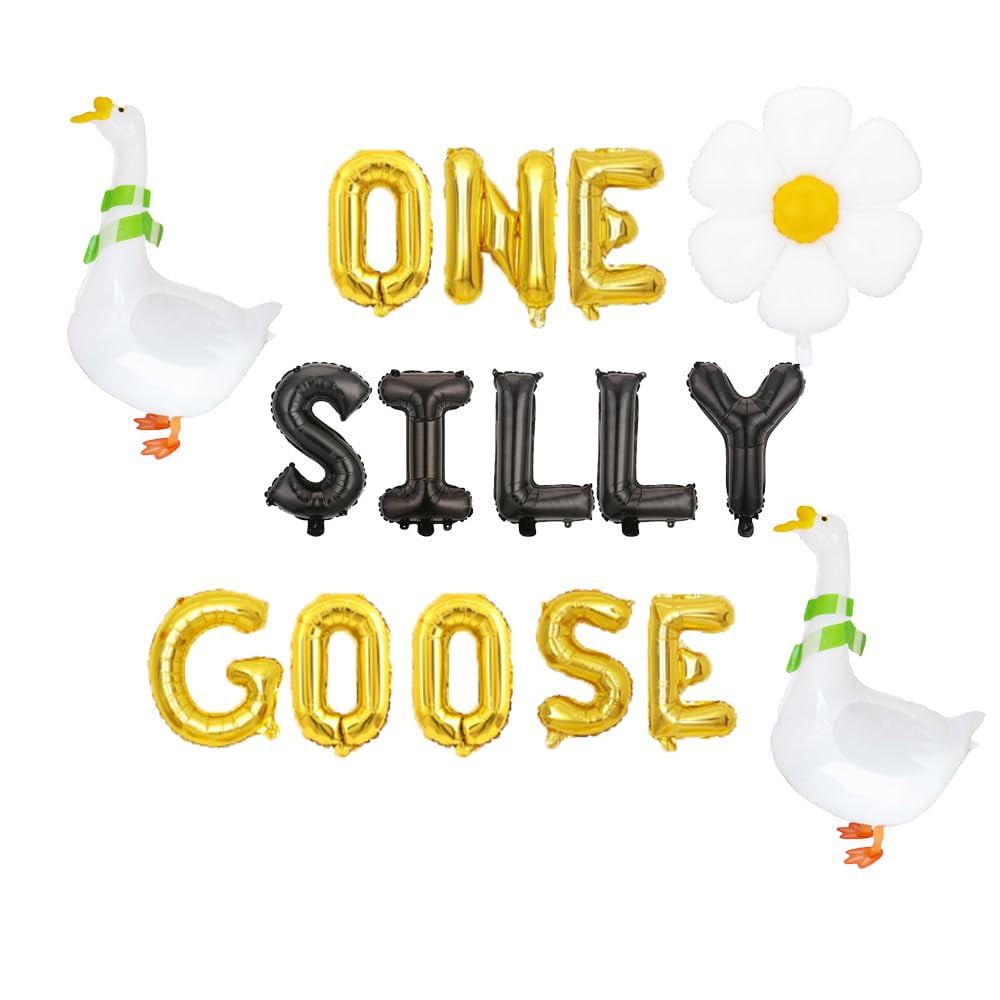 KUNGOON One SillyEGSC Goose Birthday Party Banner Set, Gold and Black ...