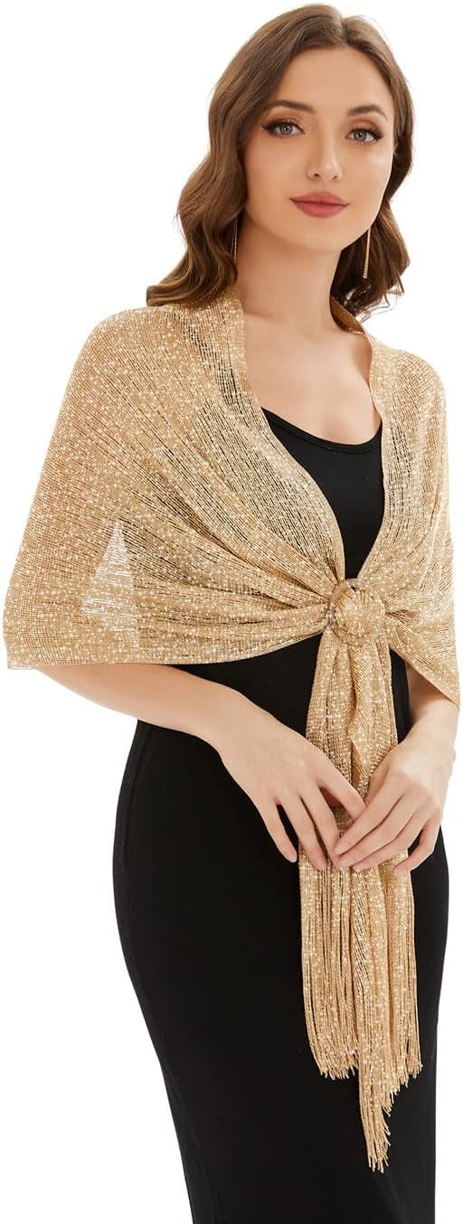 KUNINDOME Sparkling Metallic Shawls and Wraps with Buckle,Women Shawls ...