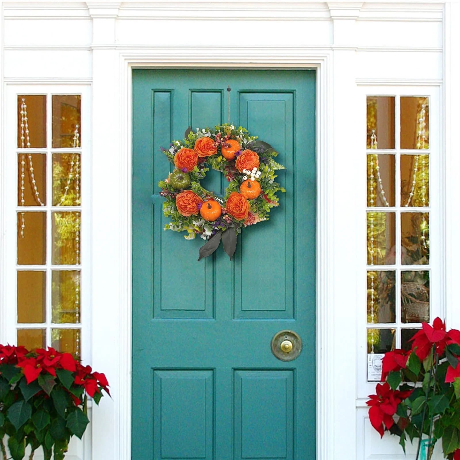 KUNPENG 11.8" Fall Pumpkin Wreaths for Front Door, Autumn Door Wreath ...