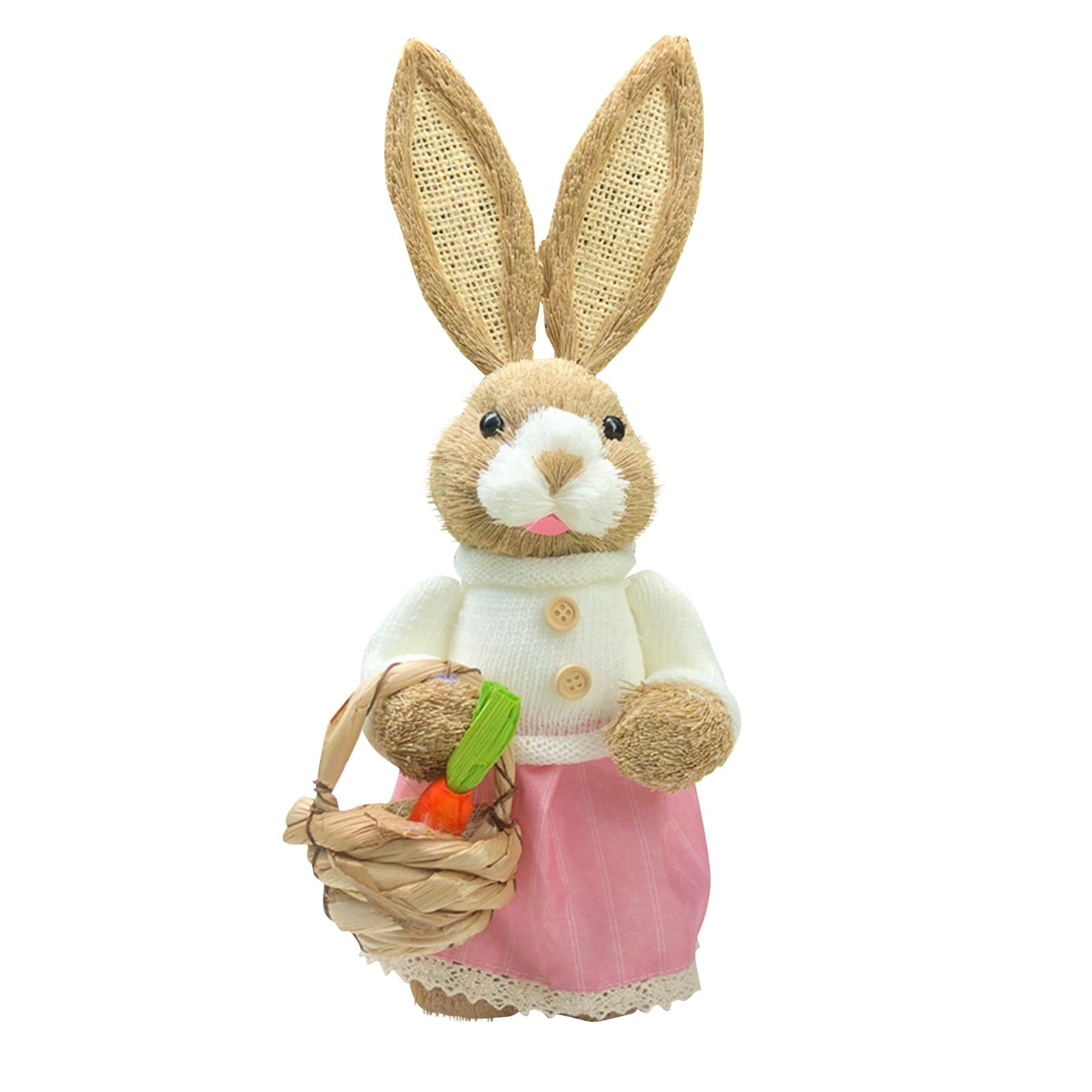 KUNPENG 14" Handwoven Straw Easter Bunny Figurine, Natural Cattail ...