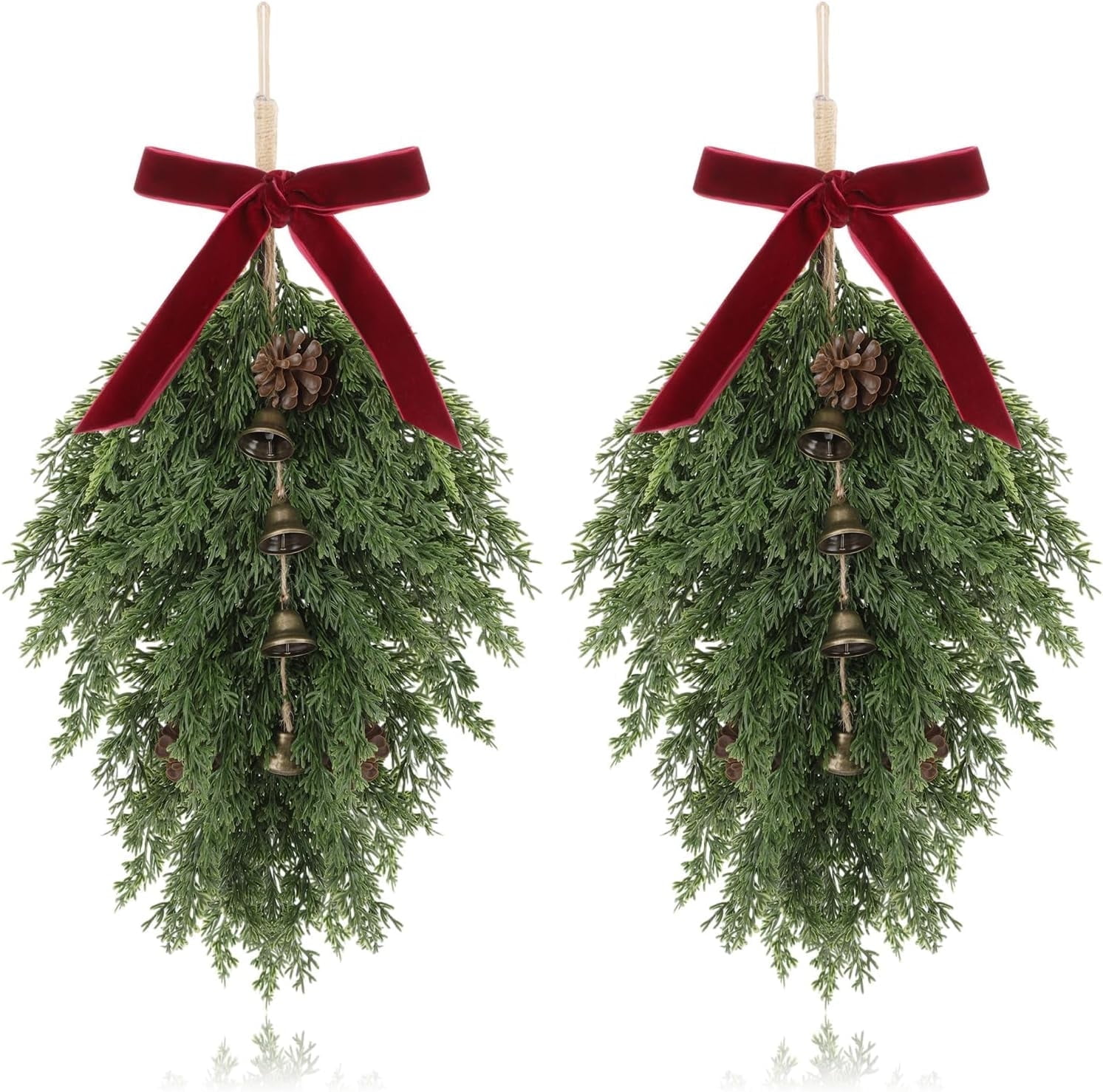 KUNPENG 2 Pack Christmas Teardrop Swag Rustic Door Swag Teardrop Wreath ...